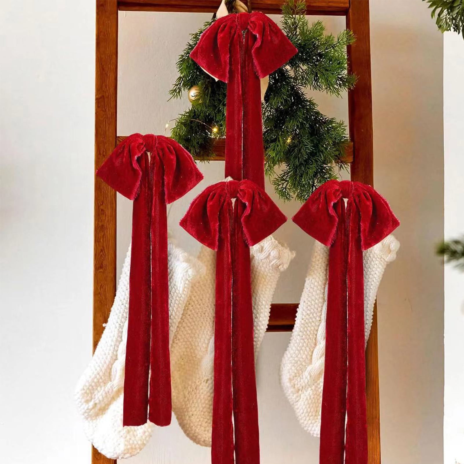 Oversized Velvet Christmas Bow - 17.72in Stair Garland Decor Holiday ...