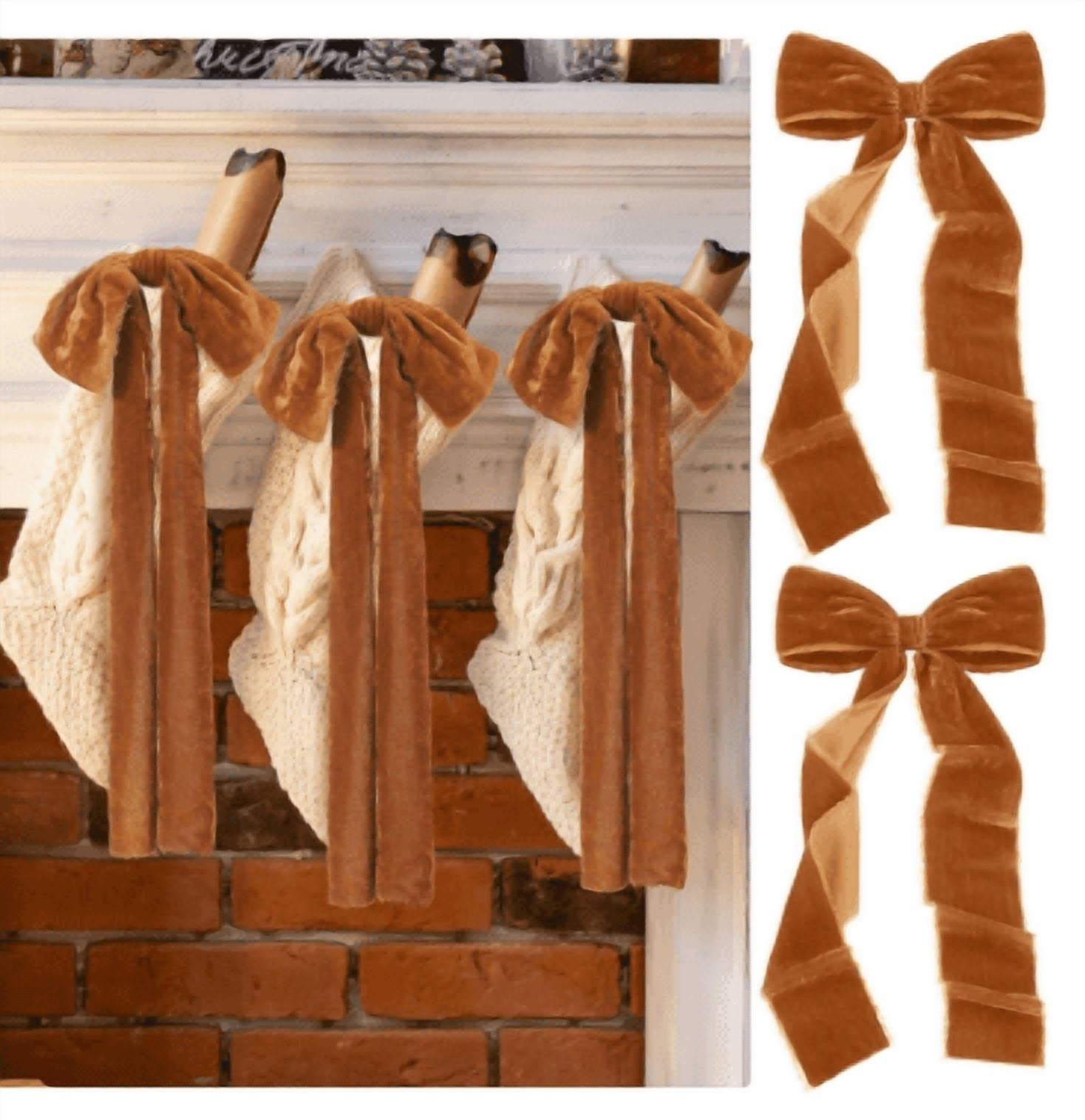 Oversized Velvet Christmas Bow Flocked Holiday Garland for Staircase ...