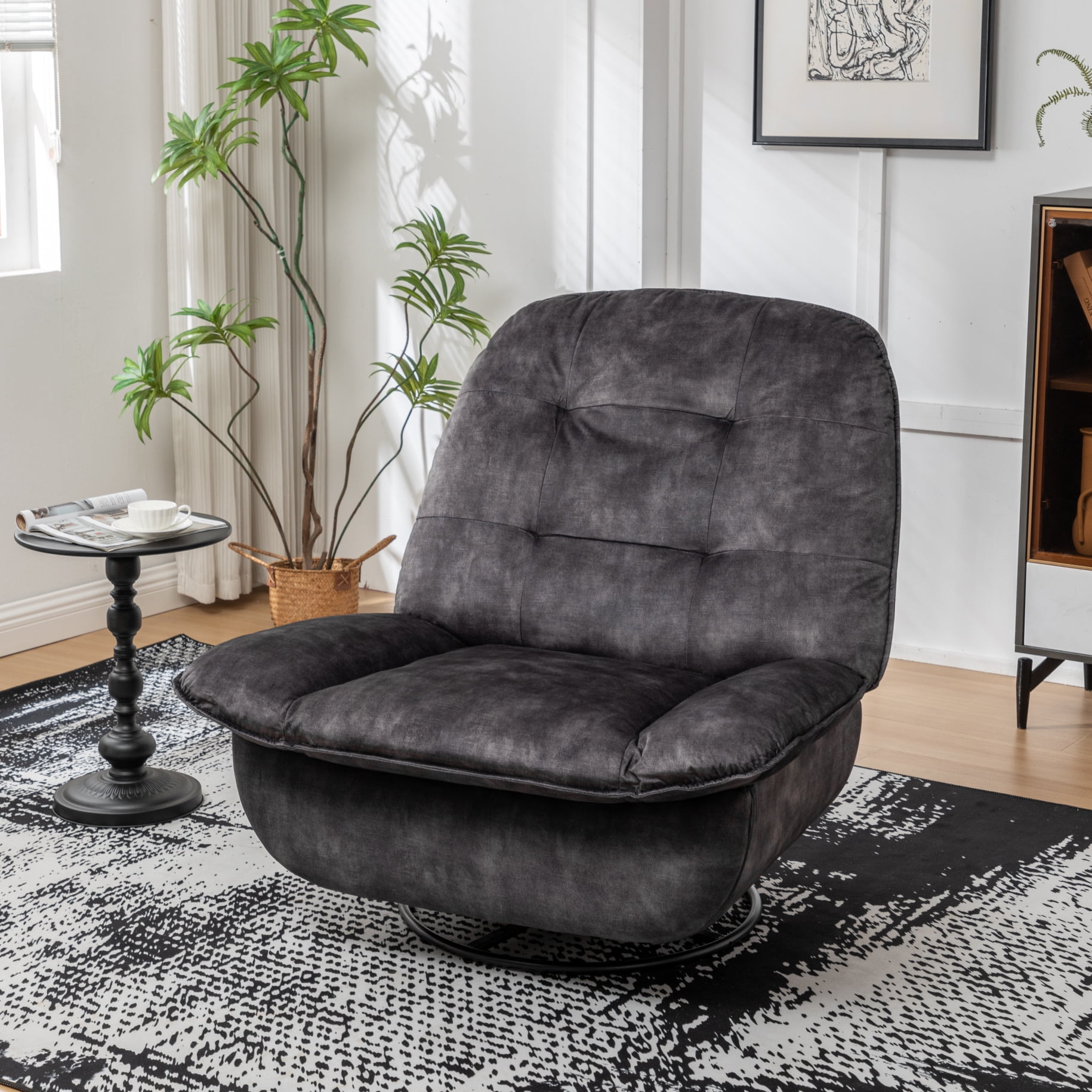Oversized Velvet Fabric Recliner Chair With Mobile Phone Holder ...
