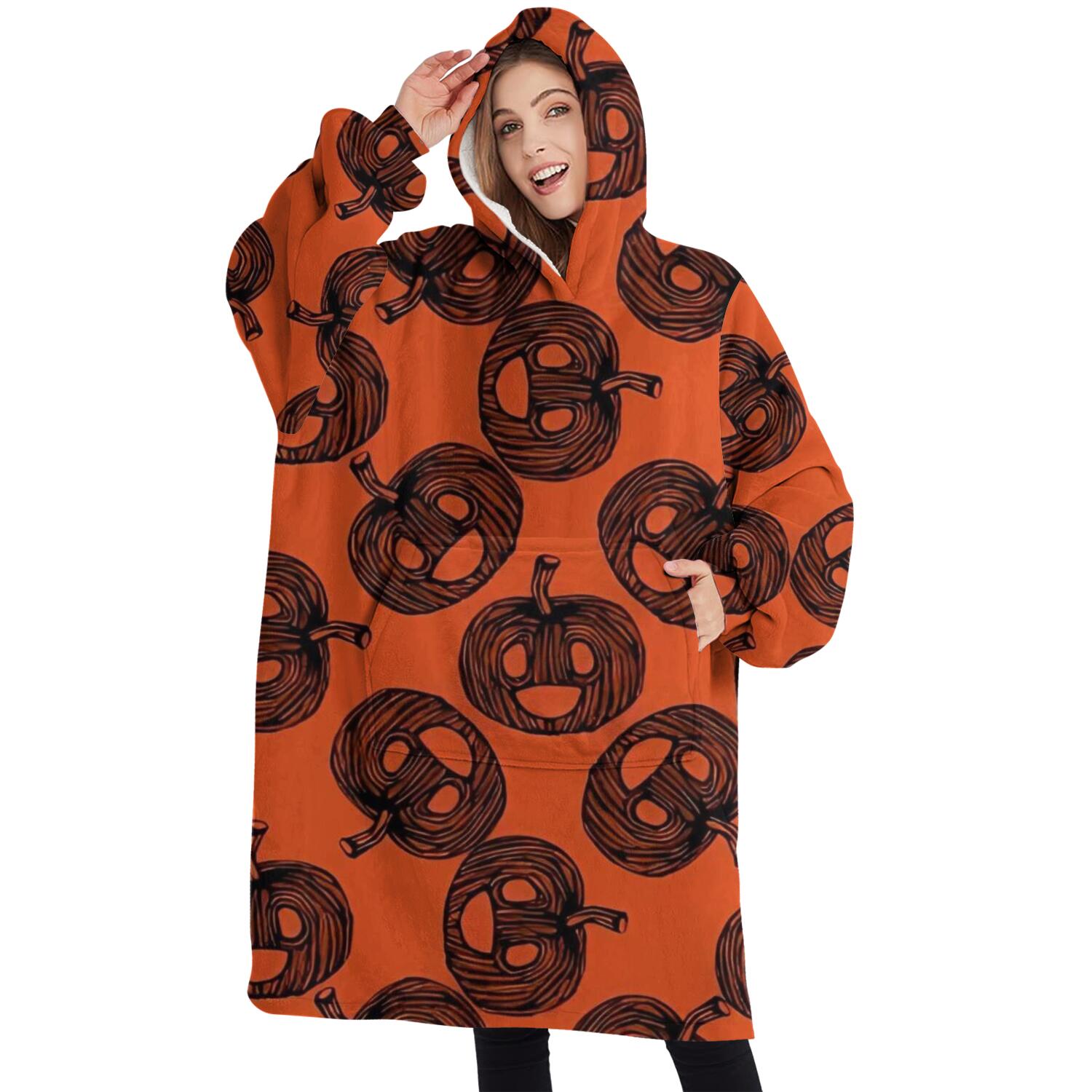 Oversized Wearable Blanket Hoodie,Halloween Swirled Pumpkins Pattern ...