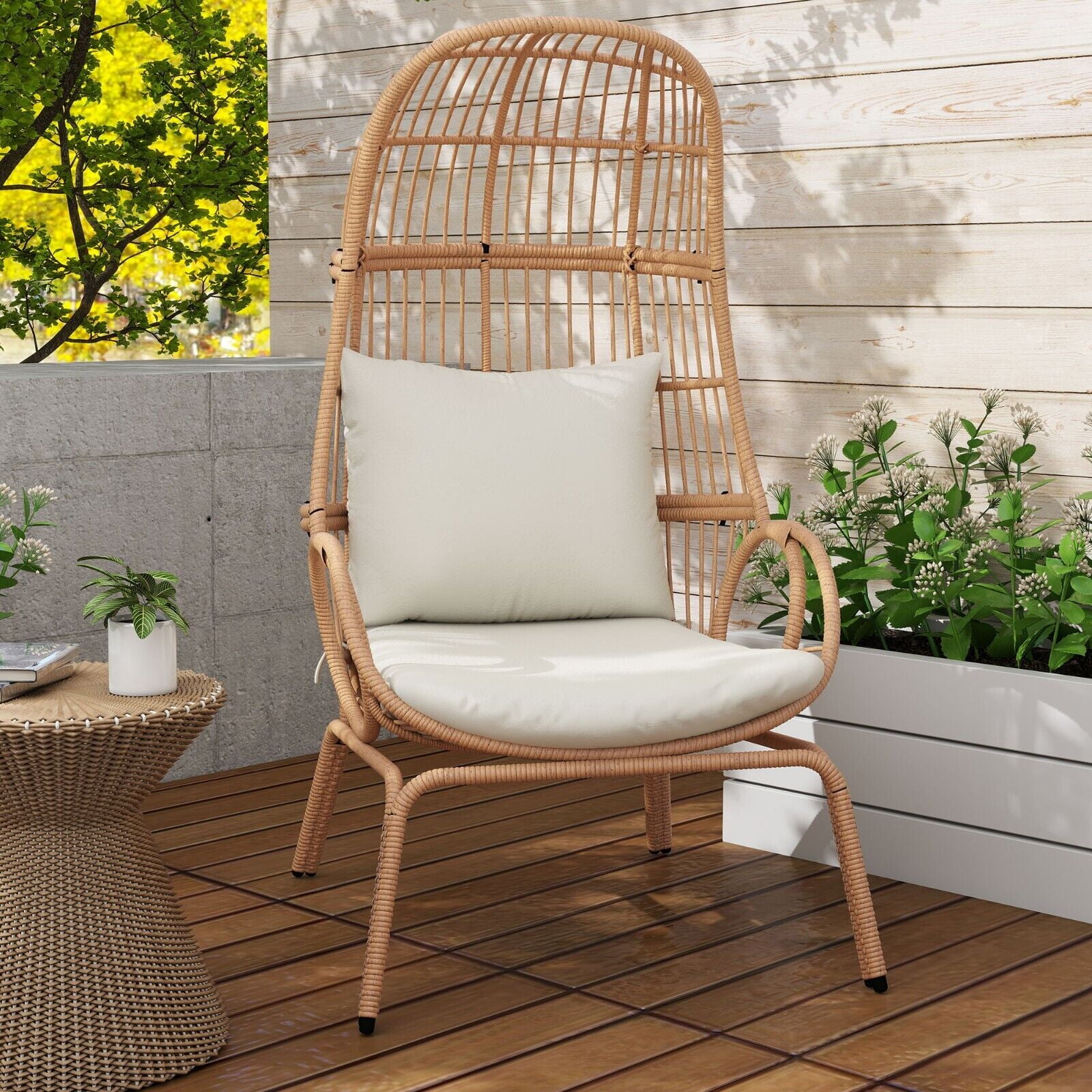 Oversized Wicker Egg Chair Patio Rattan Basket Lounger W/ Cushion ...