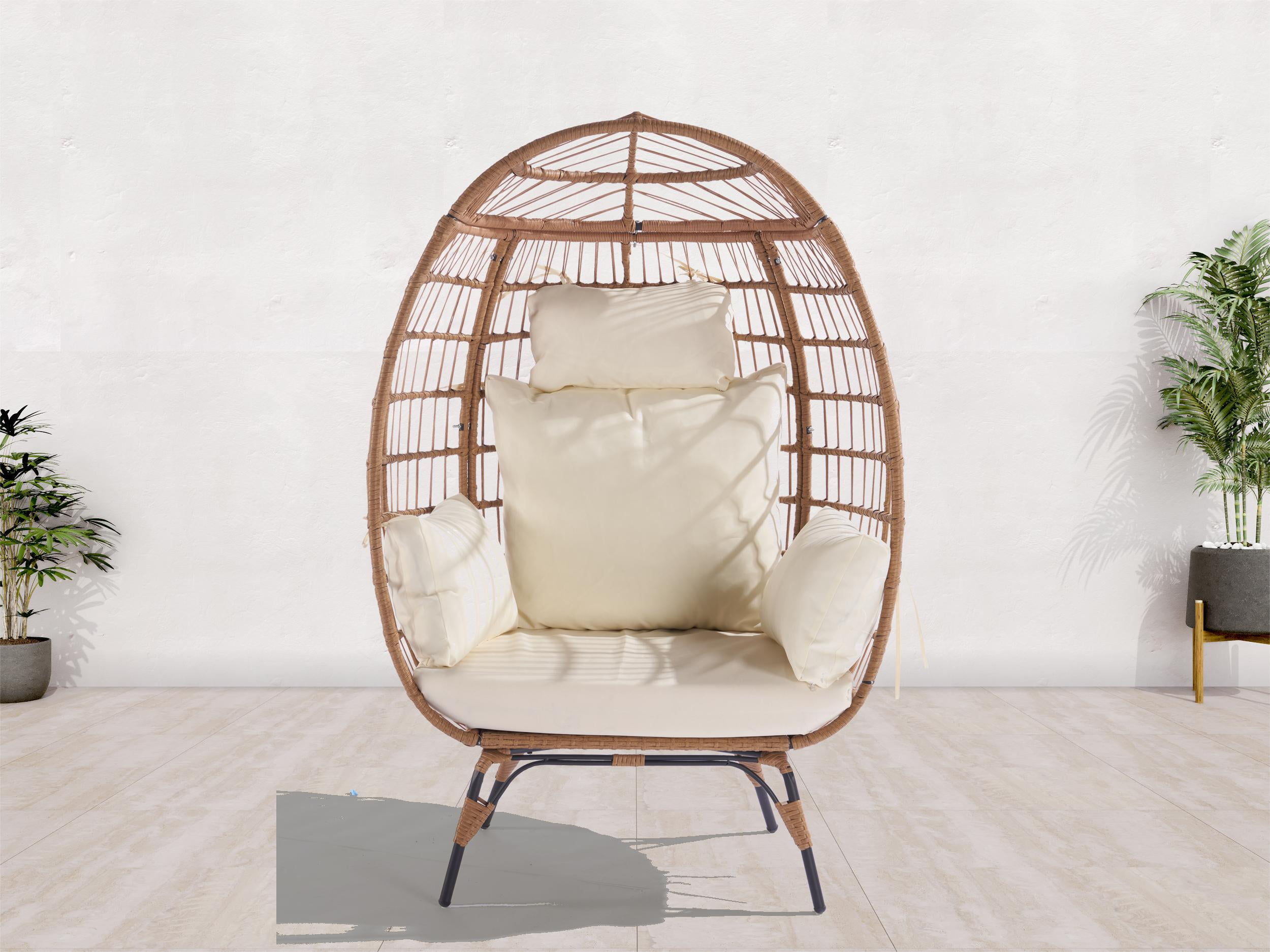 Oversized Wicker Egg Chair with 5 Cushions, Steel Frame - Indoor ...
