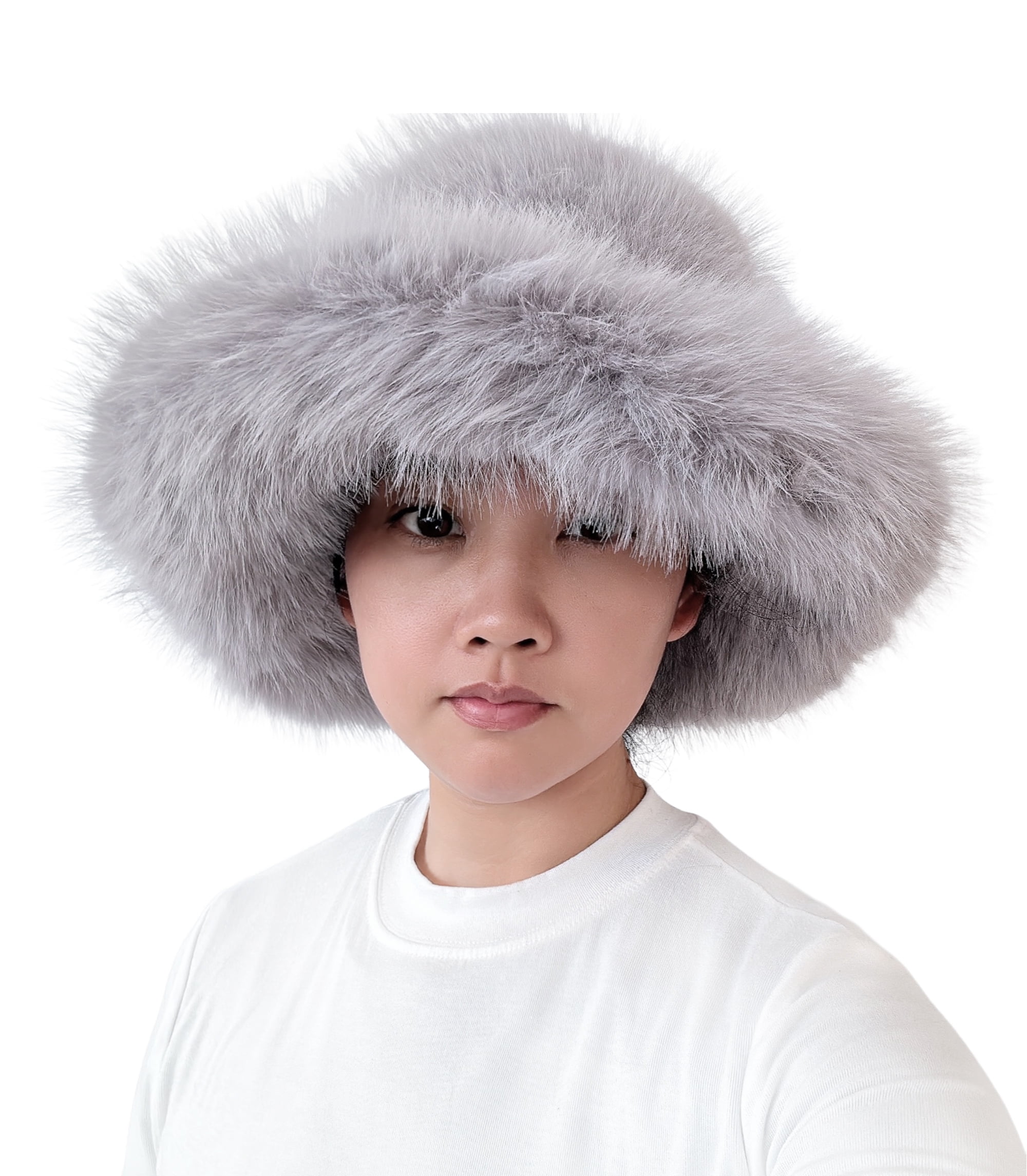 Oversized Winter Faux Fur Bucket Hat for Women - Long Pile Fur Wide ...