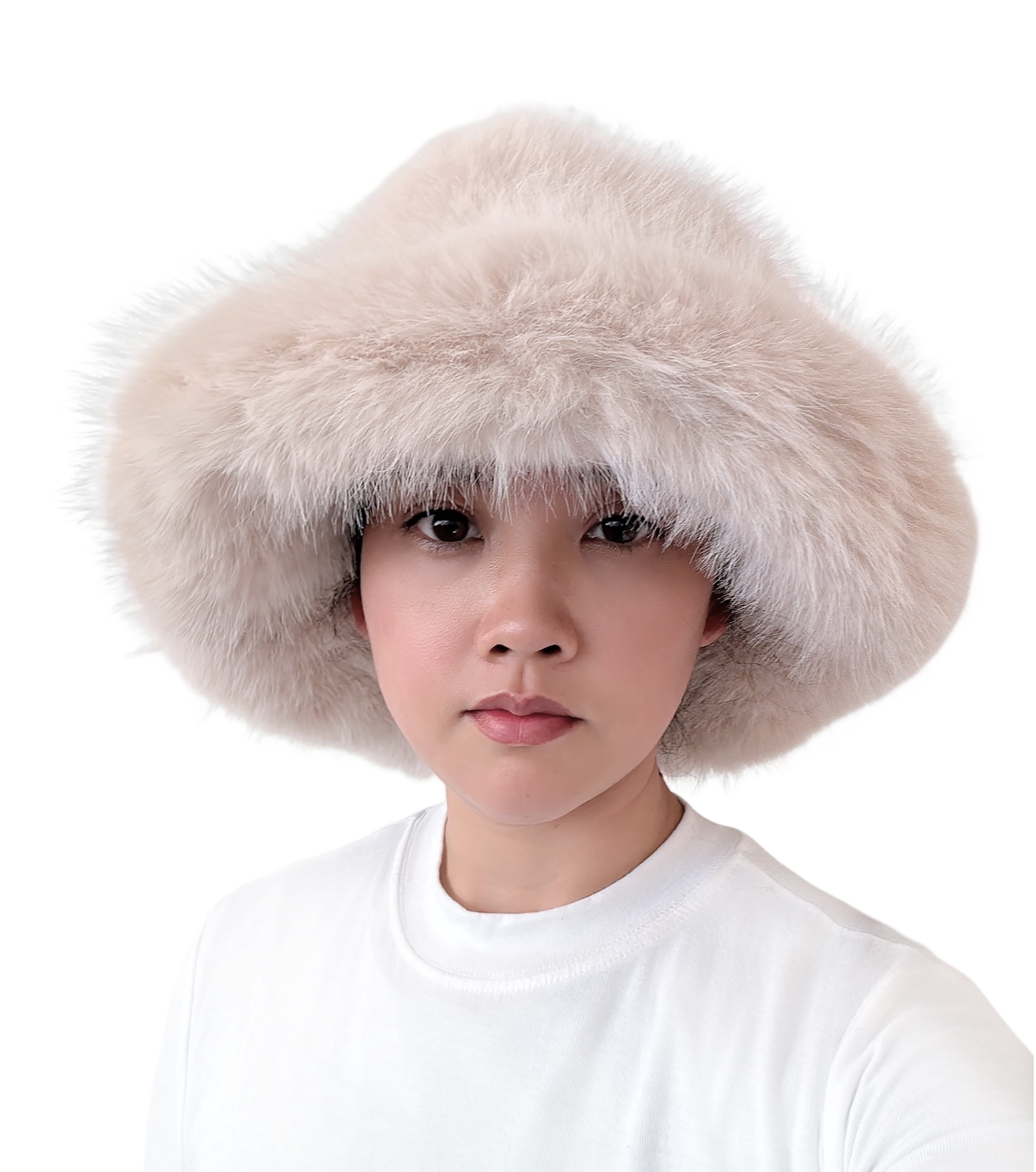 Oversized Winter Faux Fur Bucket Hat for Women - Long Pile Fur Wide ...