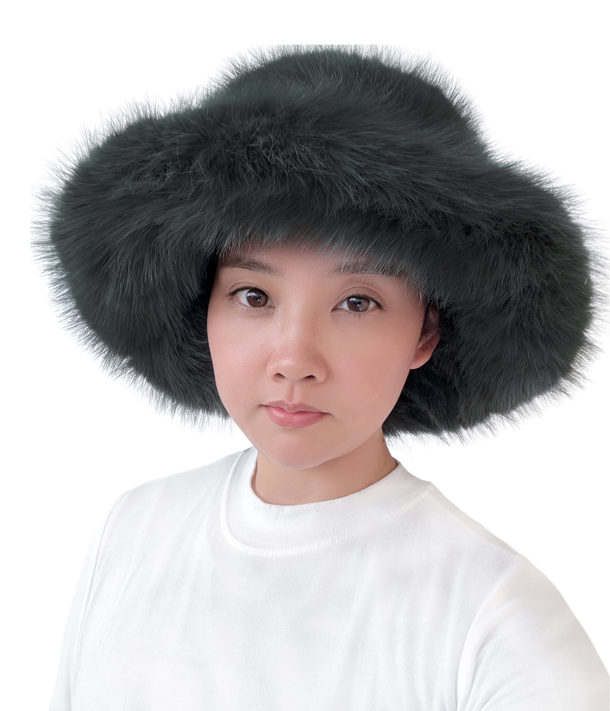 Oversized Winter Faux Fur Bucket Hat for Women - Long Pile Fur Wide ...
