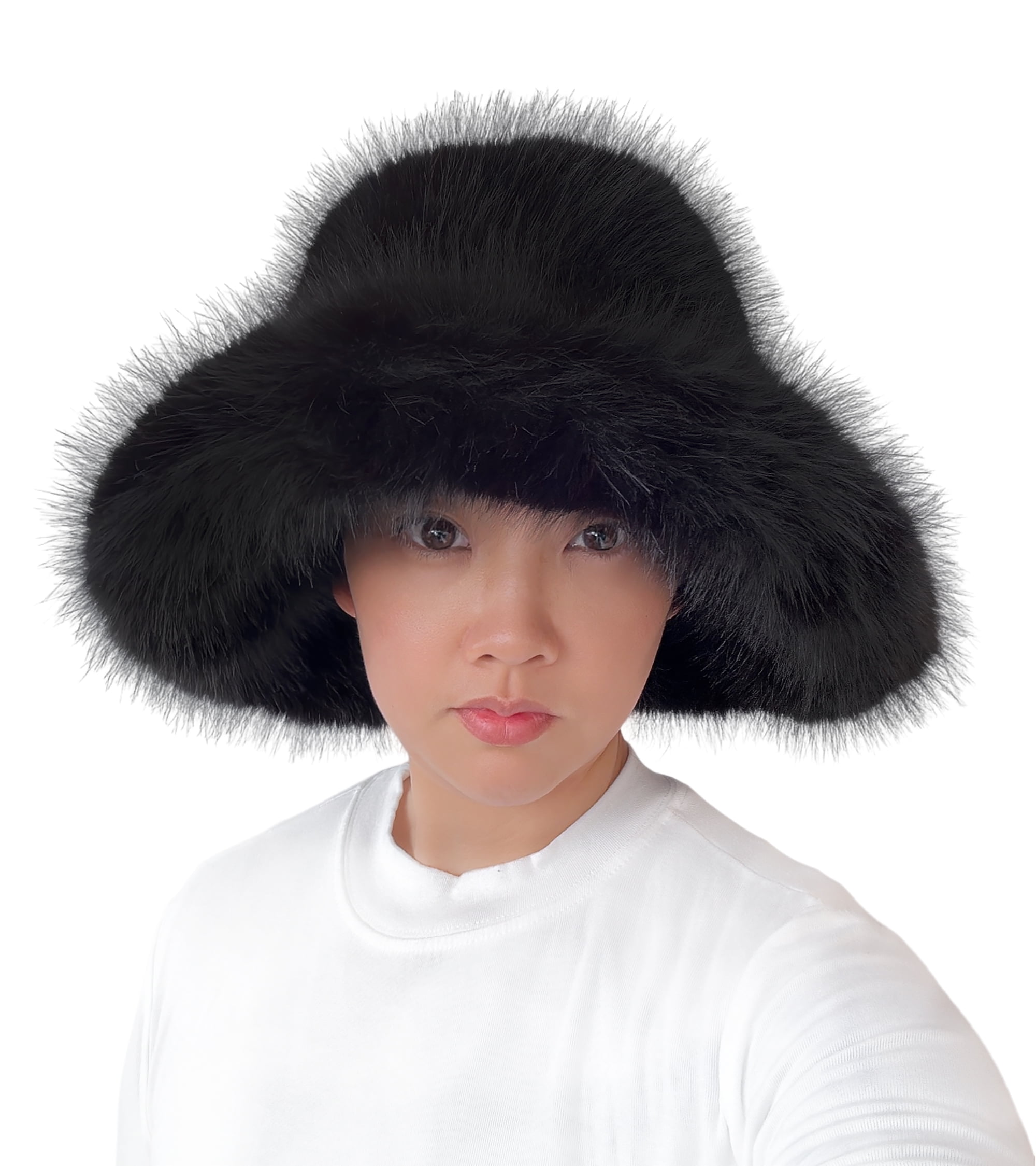 Oversized Winter Faux Fur Bucket Hat for Women - Long Pile Fur Wide ...