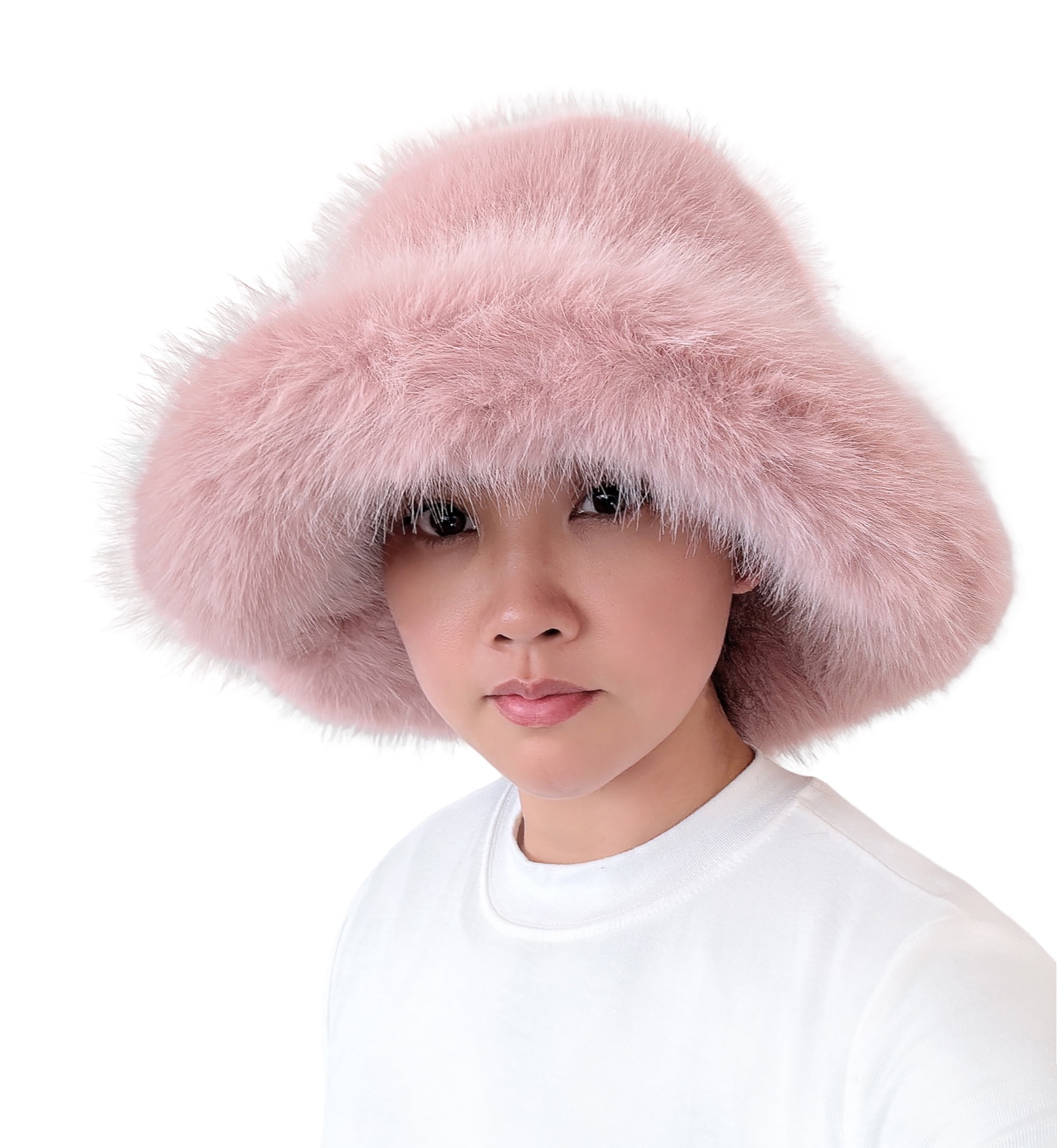 Oversized Winter Faux Fur Bucket Hat for Women - Long Pile Fur Wide ...