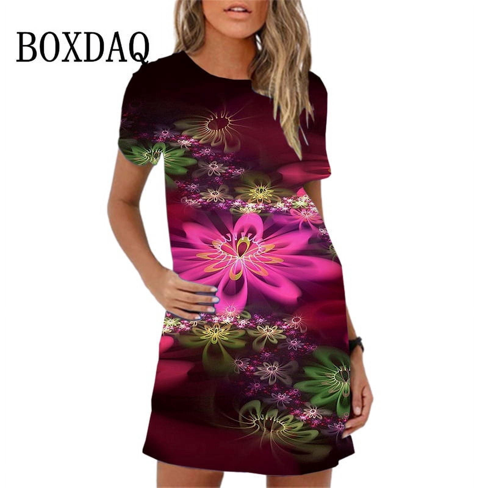 Oversized Women Clothing Summer Dress Vintage 3D Print Short Sleeve ...