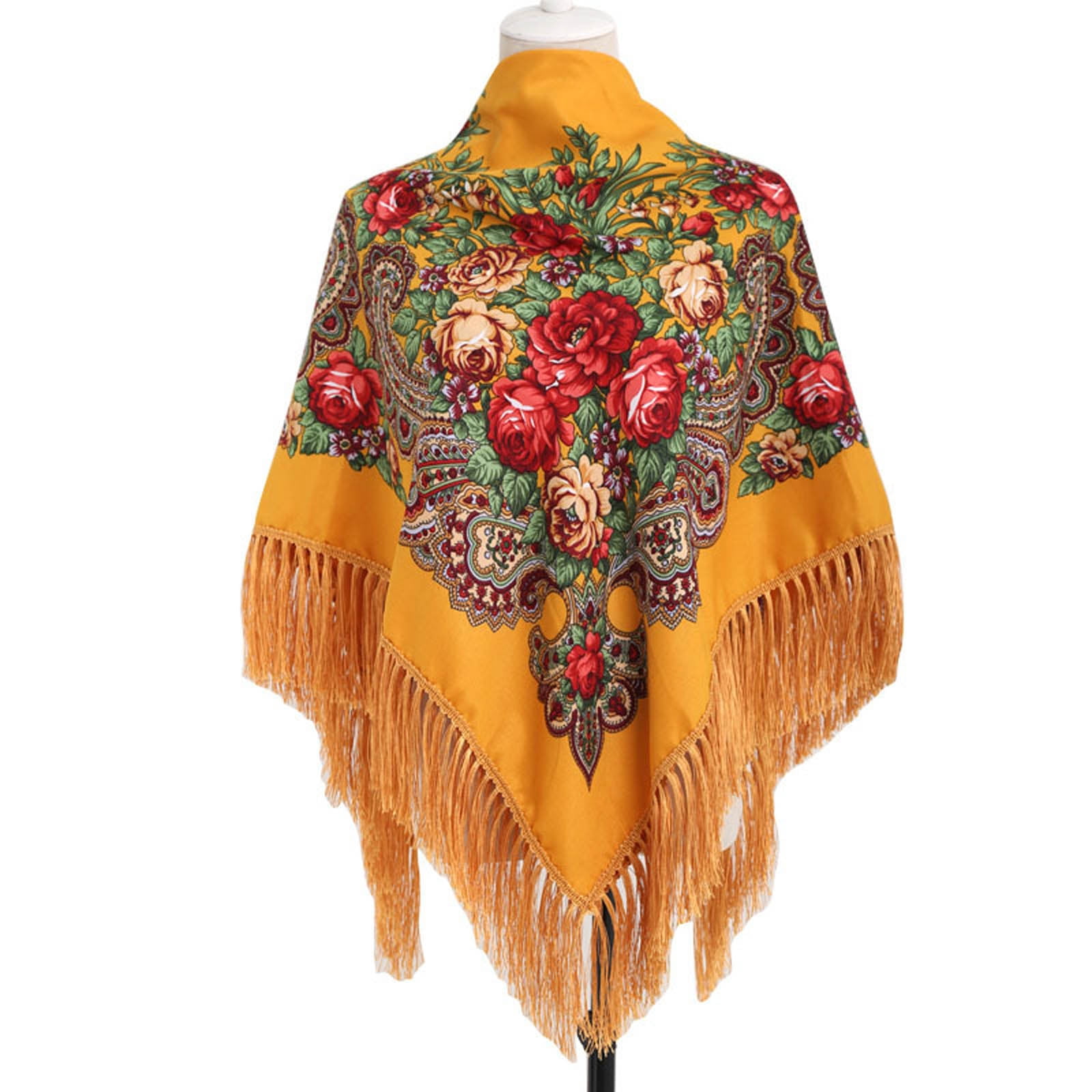 Oversized Women's Traditional Retro Scarf Wrap Tassel Fringes Floral ...