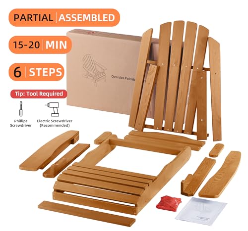 Oversized Wooden Folding Adirondack Chair with Pre-Assembled Backrest ...