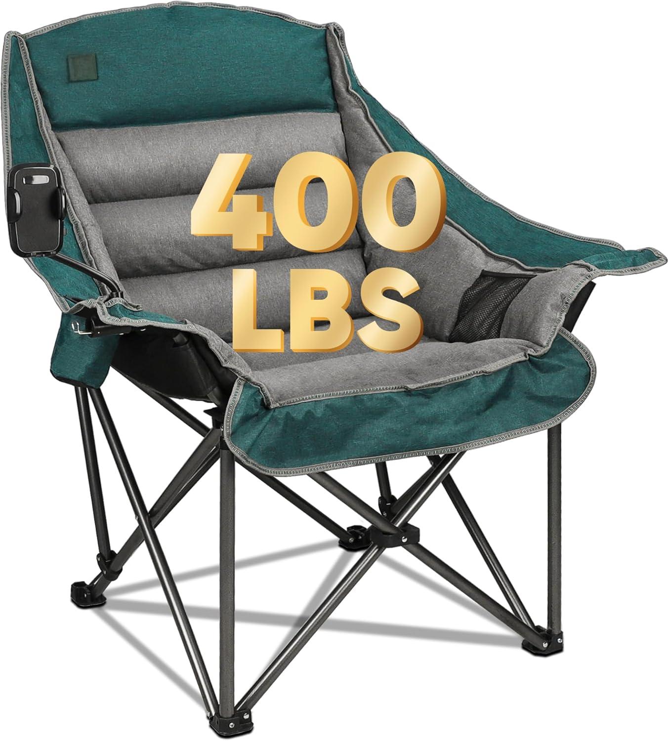 Oversized XL Padded Camping Chair w/Cell Phone Holder, Large Camp ...