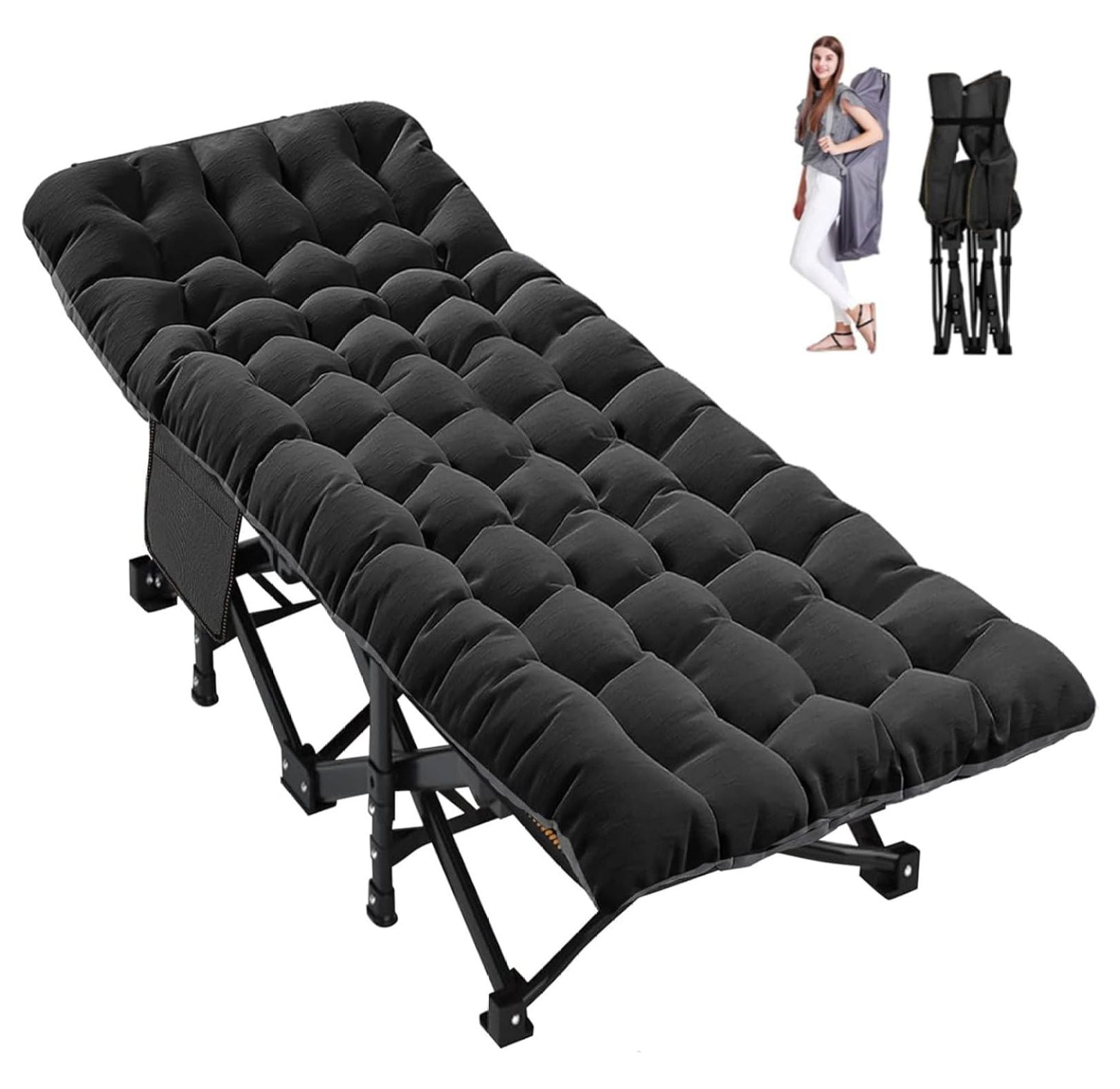 Oversized XXL Folding Camping Cot with Mat for Adults, 78" L x 32" W x ...