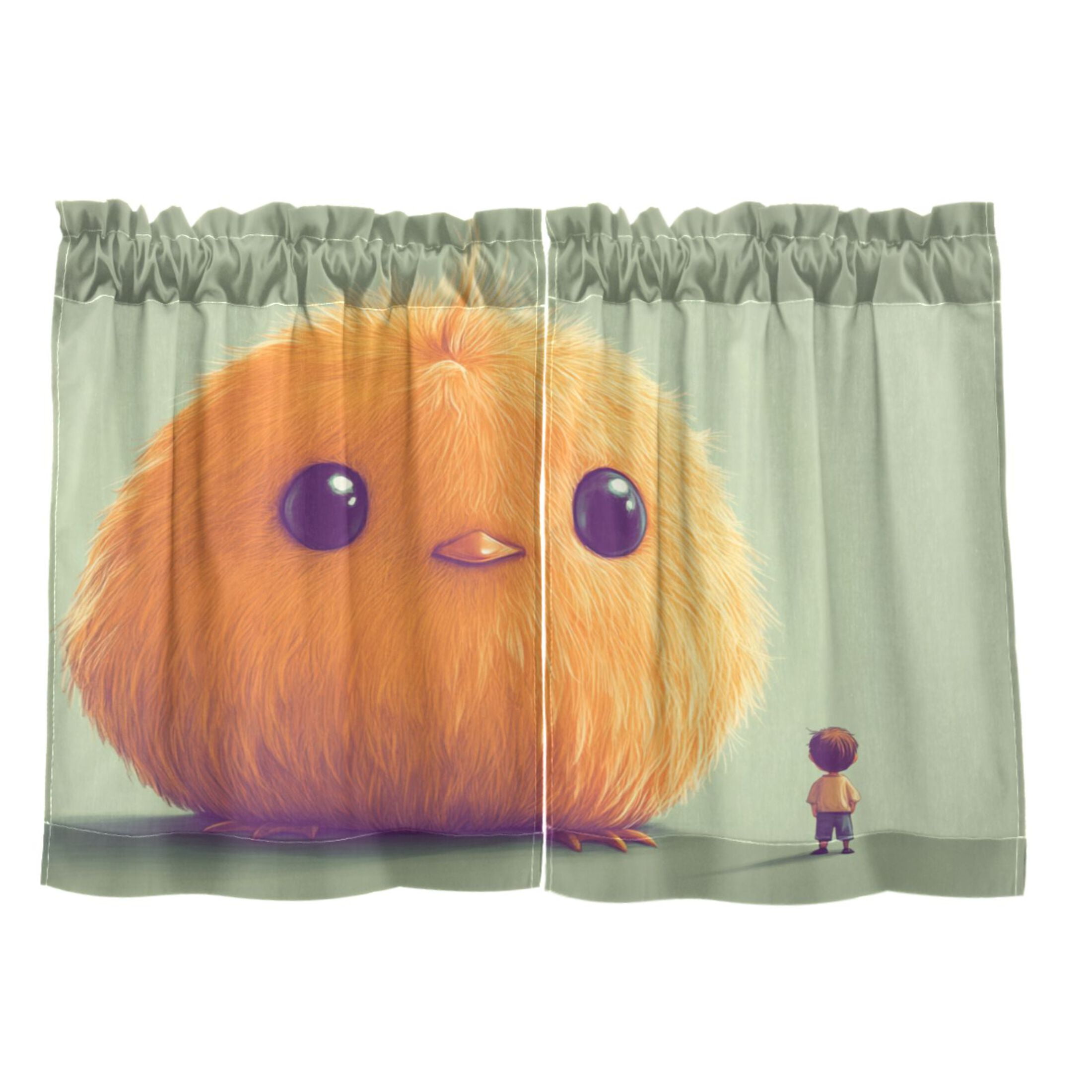 Oversized Yellow Duck and Children 27"x24" Linen Look Cafe Curtain Set ...