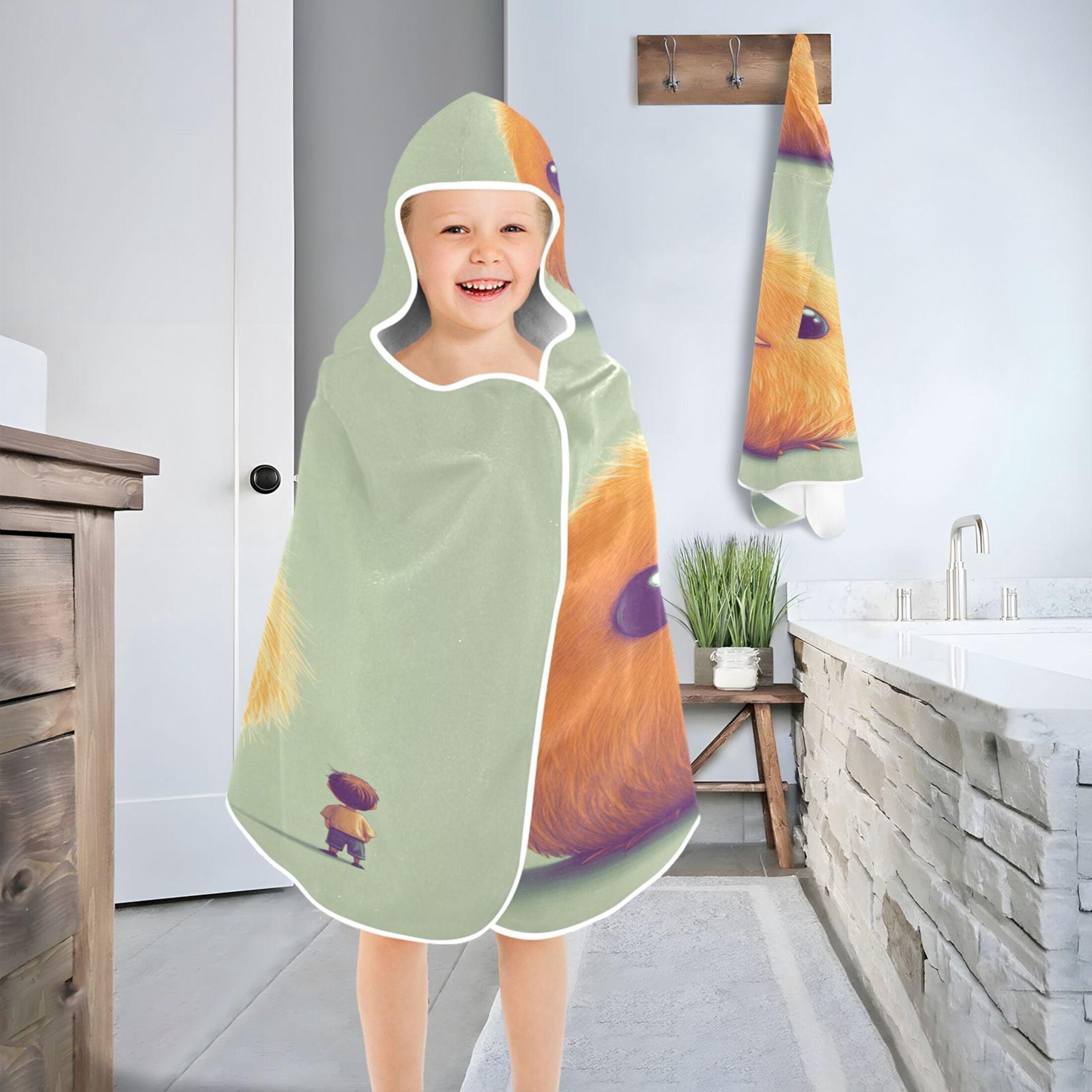Oversized Yellow Duck and Children Kid's Hooded Bath Towel Poncho, Full ...