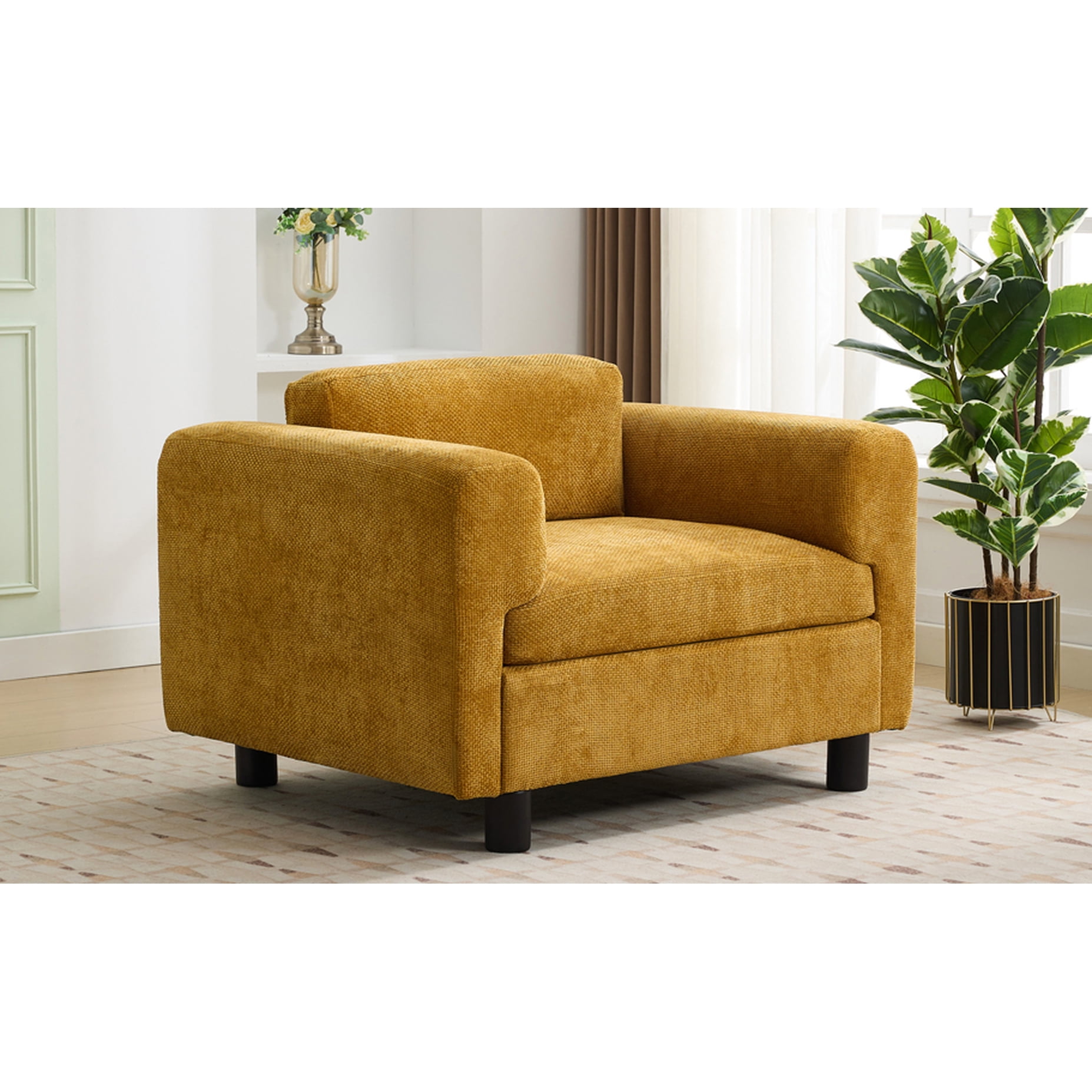 Oversized Yellow Woven Velvet Armchair - Comfortable Relaxing Chair For ...