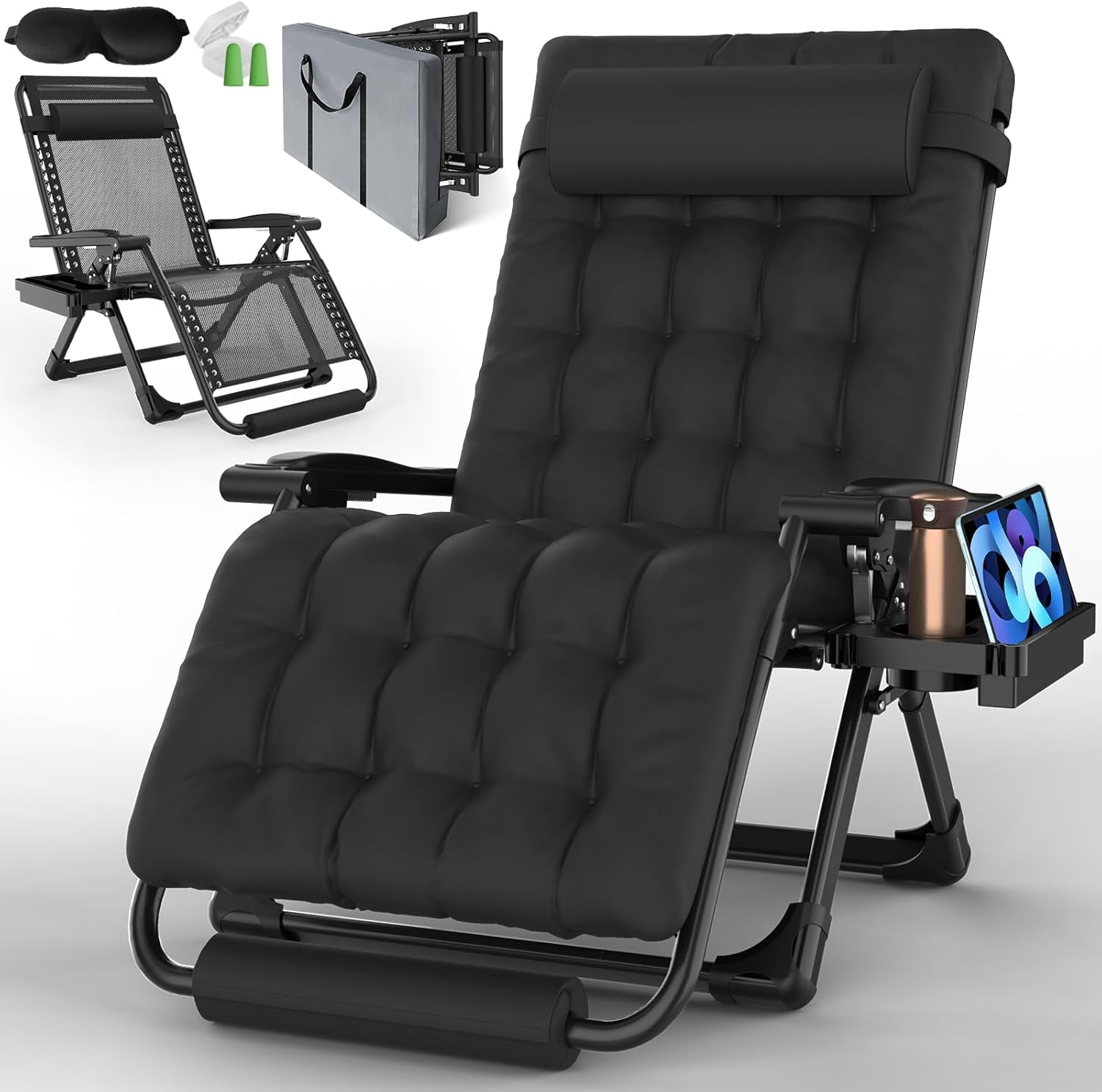 Oversized Zero Gravity Chair, XXL Lounge Chair 33” Width, Padded Recliner Chair W/Removable ...