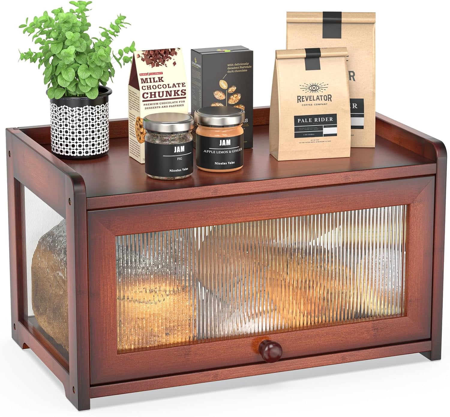 Oversized bamboo bread box, suitable for kitchen countertops, with a ...