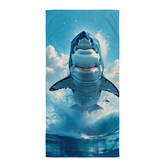 Oversized beach towels Shark swims in the ocean smiling. Sand-free XL ...