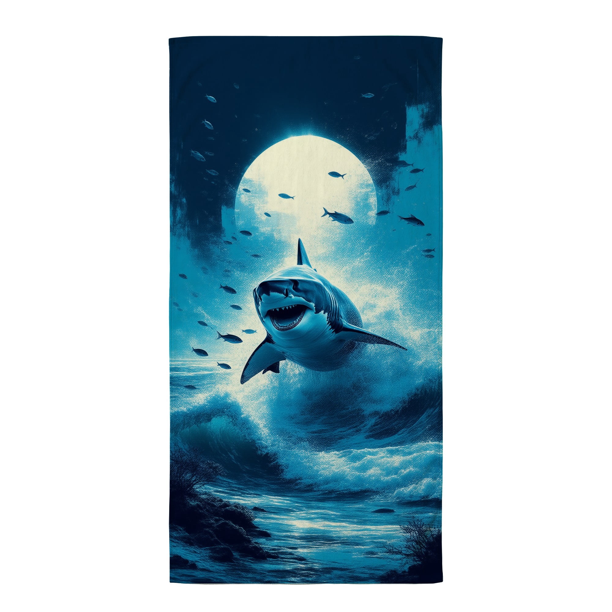 Oversized beach towels shark A shark swimming in the ocean with a full ...