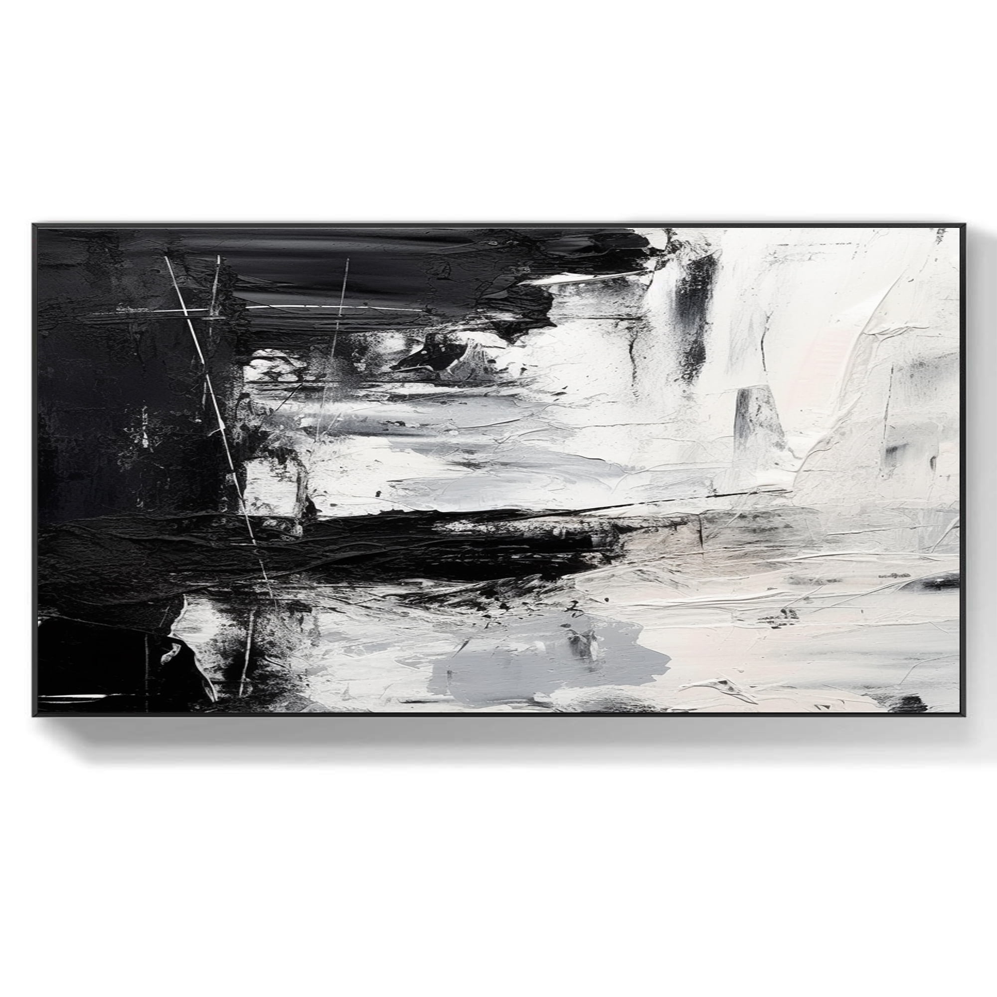 Oversized black and white canvas painting, black minimalist canvas wall ...