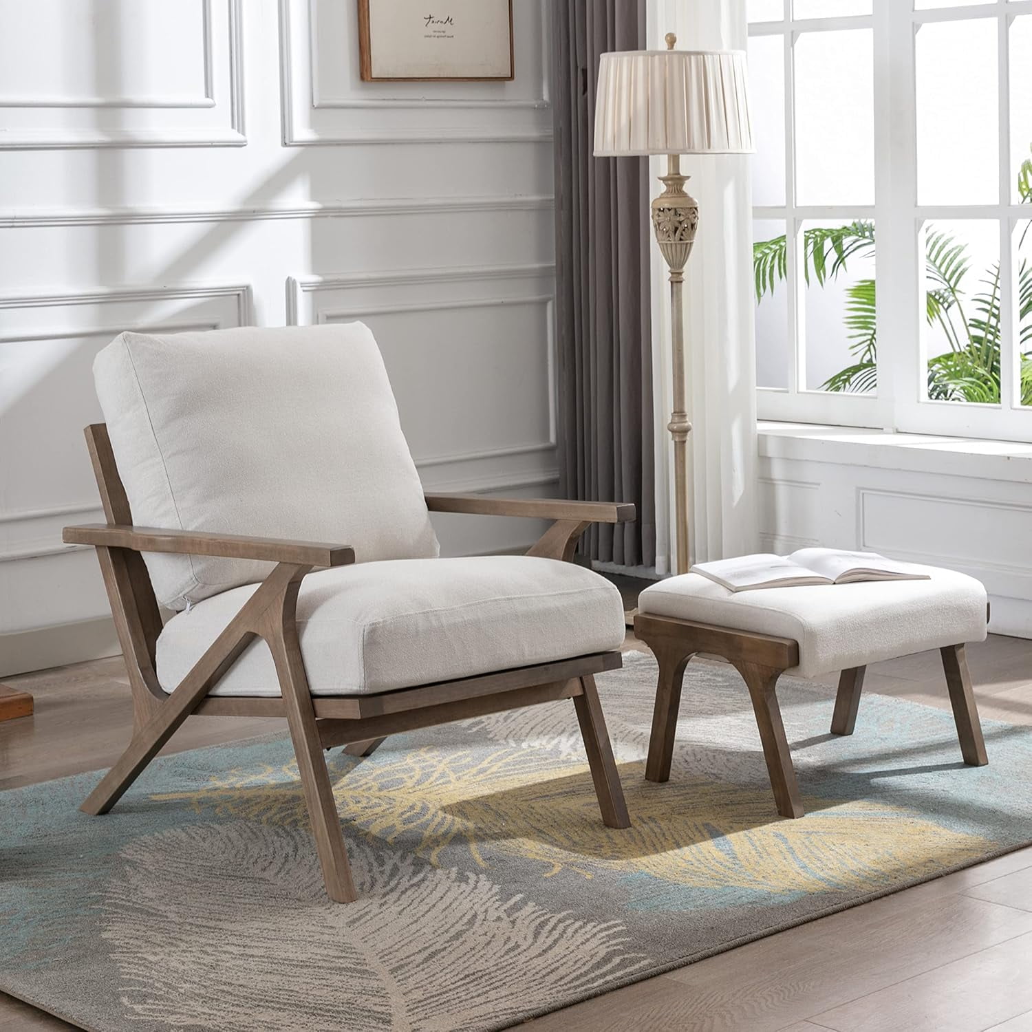 Oversized lounge chair 2 Sets Mid- Modern Accent Chairs with Ottoman ...