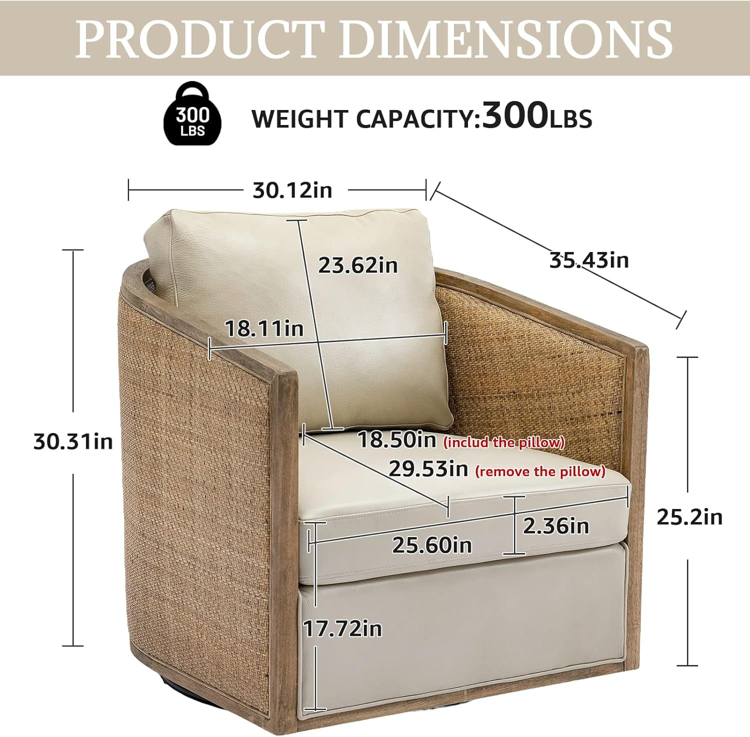 Oversized lounge chair with Rattan Design, Leather Accent Swivel Chair ...