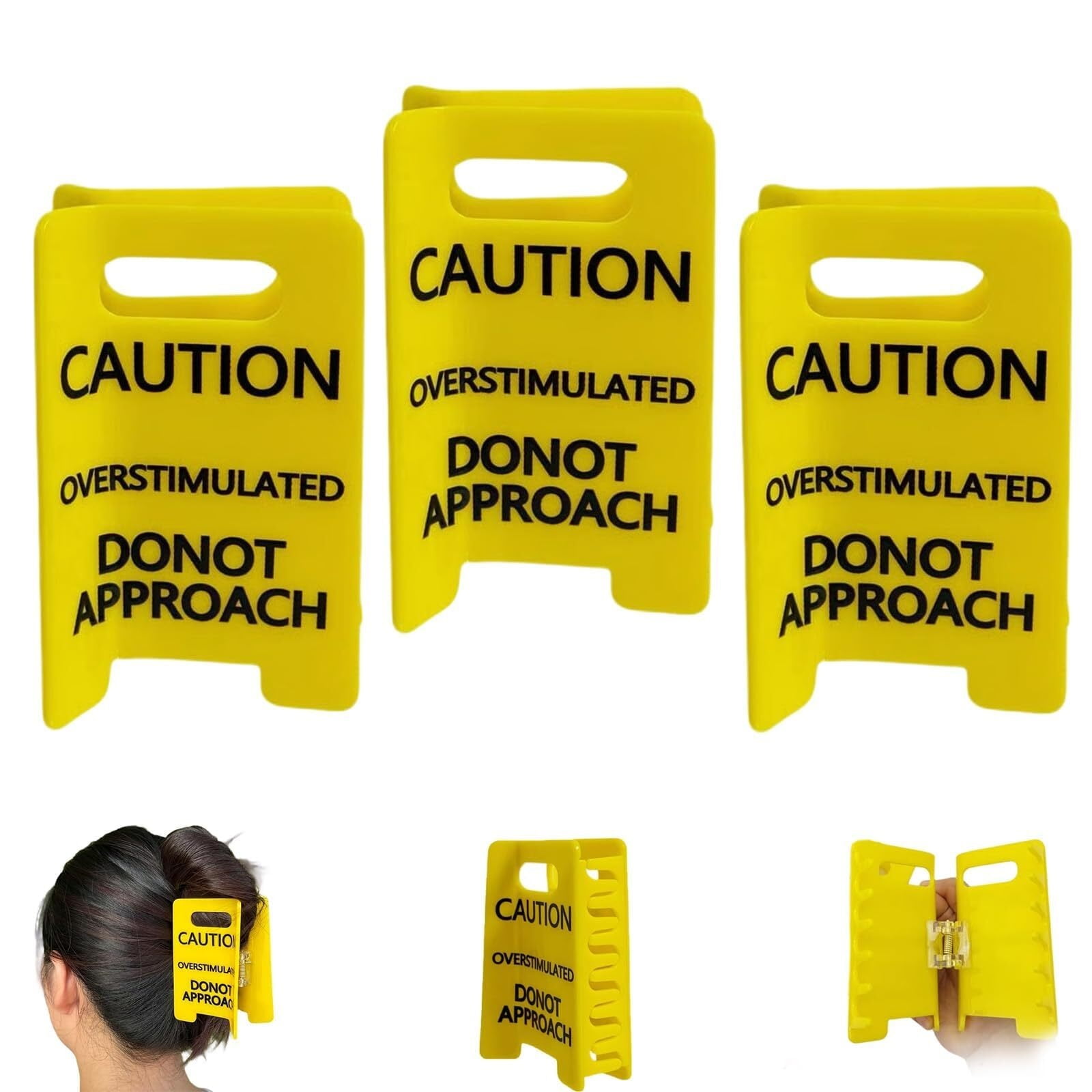 Overstimulated Caution Sign Hair Claw Clip, Do Not Approach Sign Hair ...