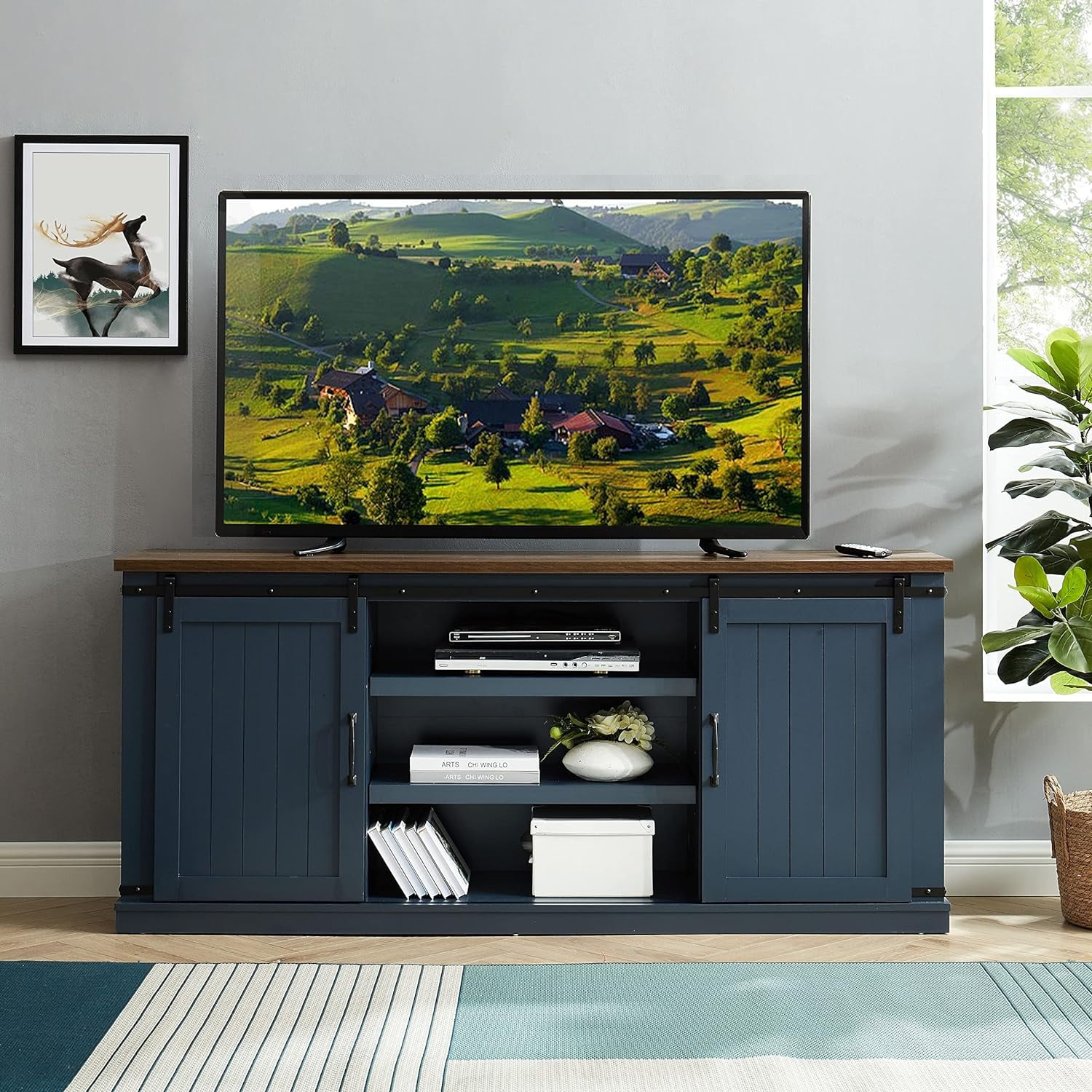 Overstock 68 inch Rustic Barn Door TV Stand for TVs up to 75 Inches ...