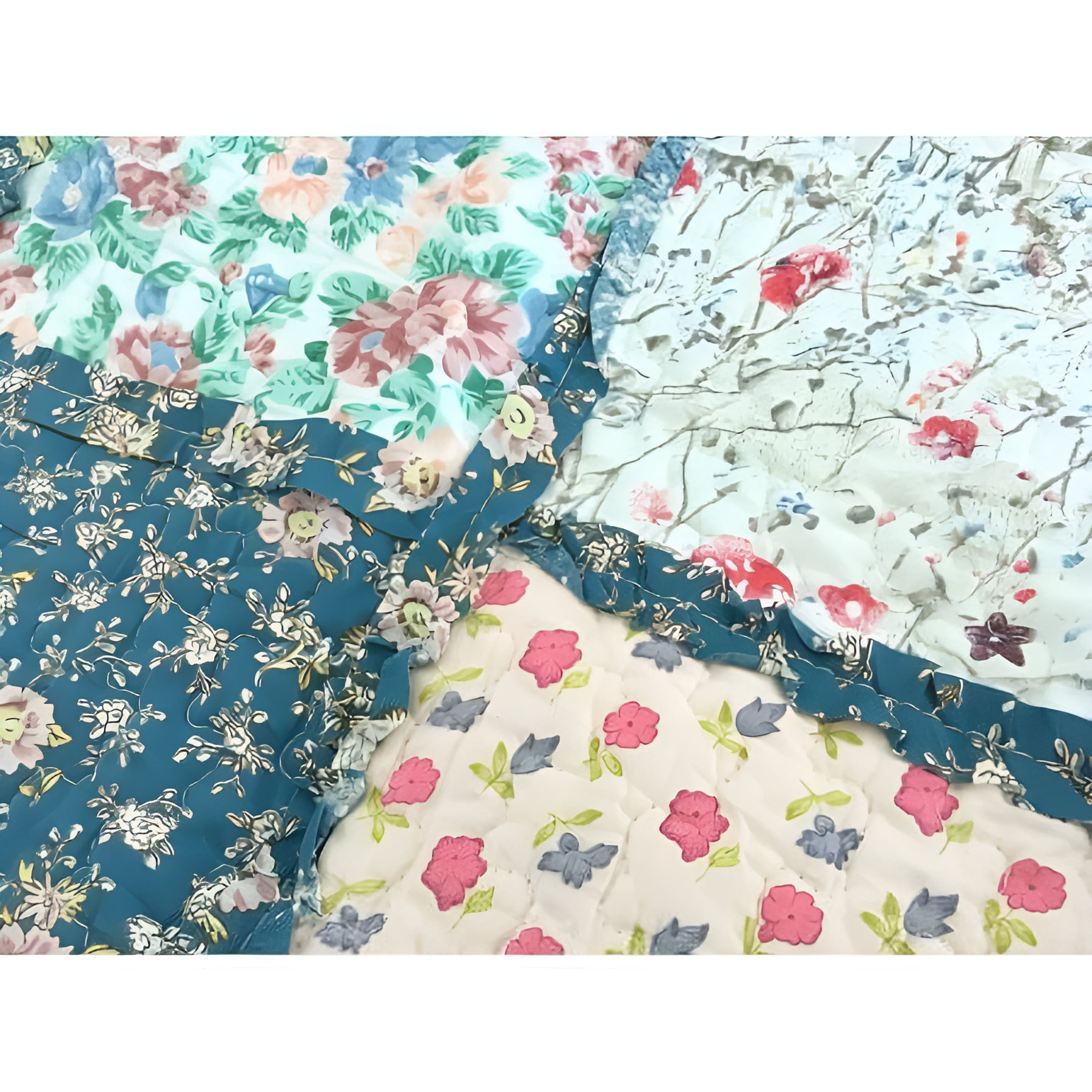 Overstock Blue Floral Patchwork Cotton Quilt, King - Reversible ...