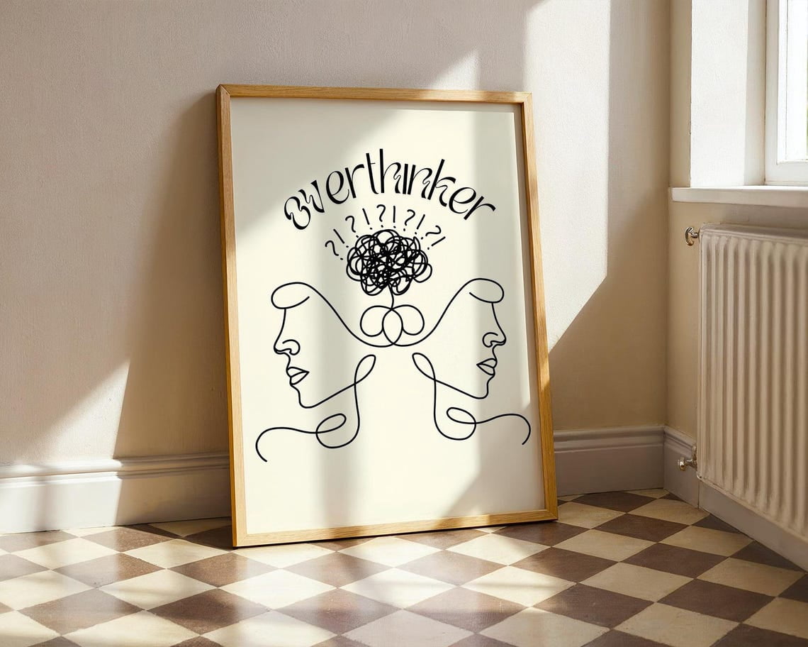 Overthinker Wall Art Minimalist Line For Modern Abstract Home Office ...