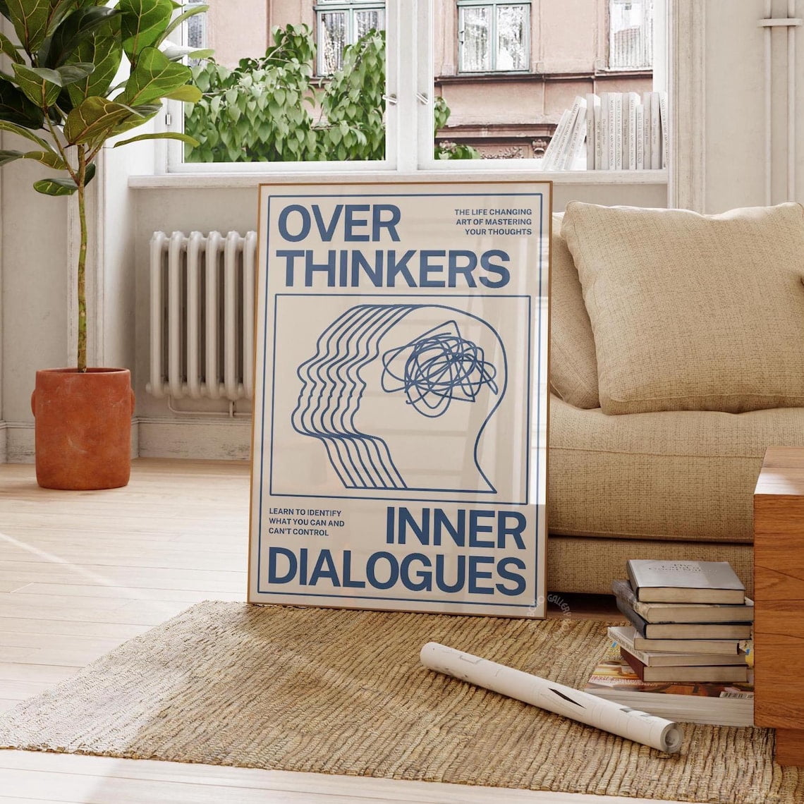 Overthinkers Inner Dialogues Modern Blue Typography Print, Unframed ...