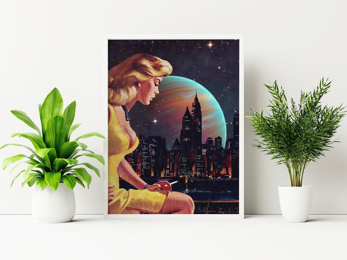 Overthinking 5 (Retro Art, Collage Art, Trippy Wall Art, Cosmic Art, Collage Print, Space Art ...