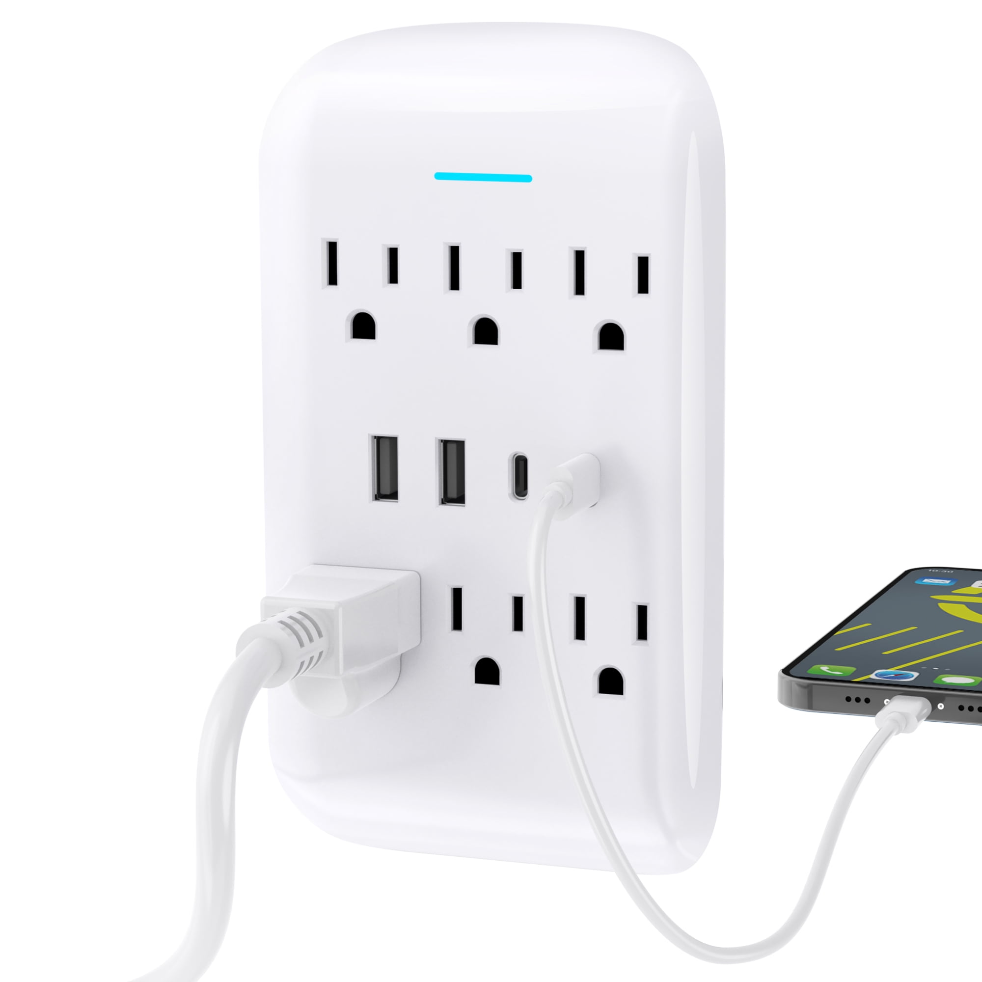 Overtime Outlet Extender: 6 AC & 4 USB Ports, 1200J Surge Protector ...