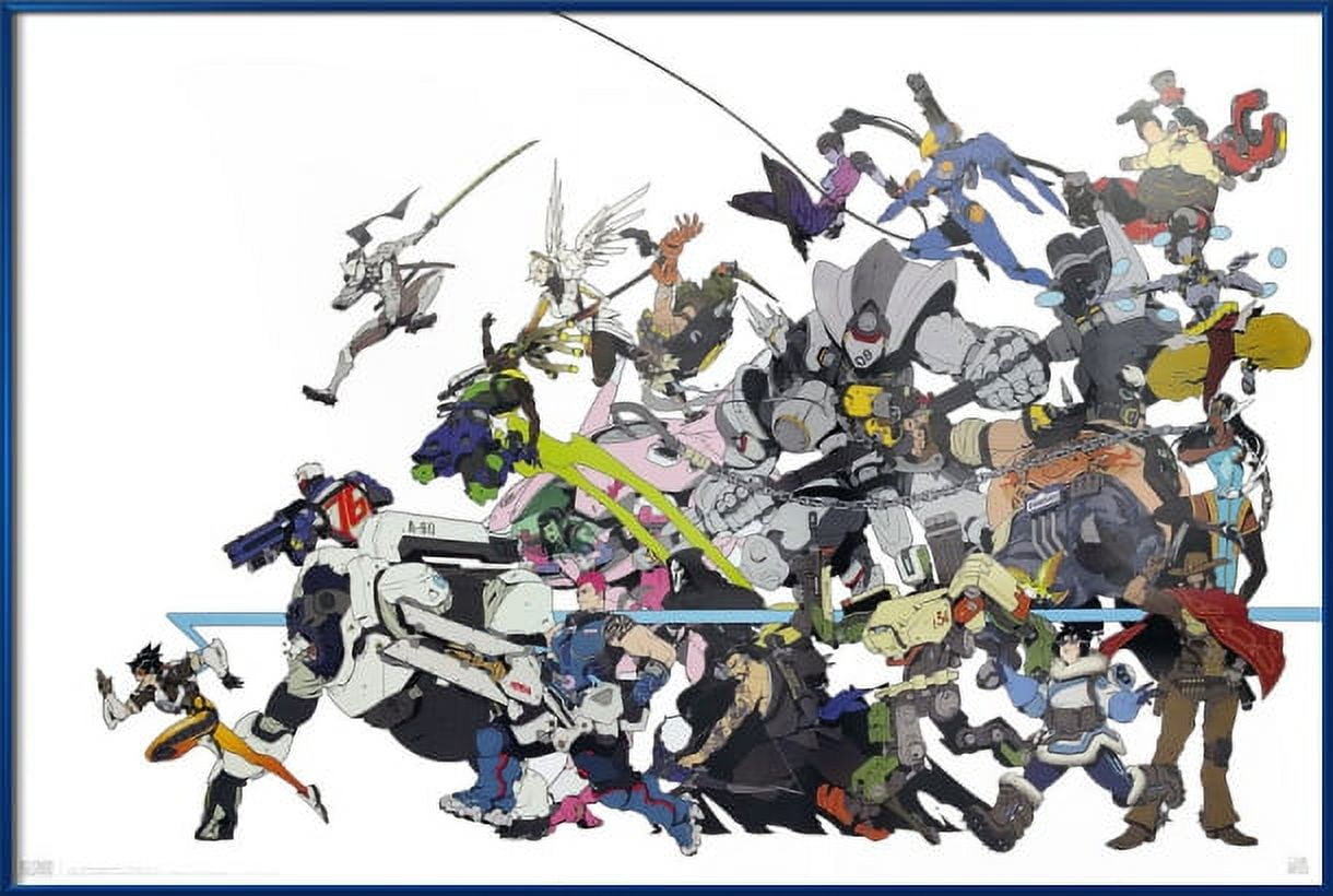 Overwatch - Framed Gaming Poster (Character Collage) (Metallic Blue ...