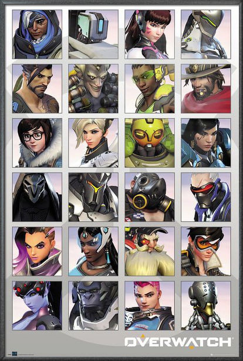 Overwatch - Framed Gaming Poster (Character Grid) (Metallic Anthracite ...