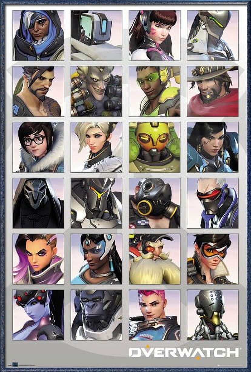 Overwatch - Framed Gaming Poster (Character Grid) (Orbit Blue Aluminum ...