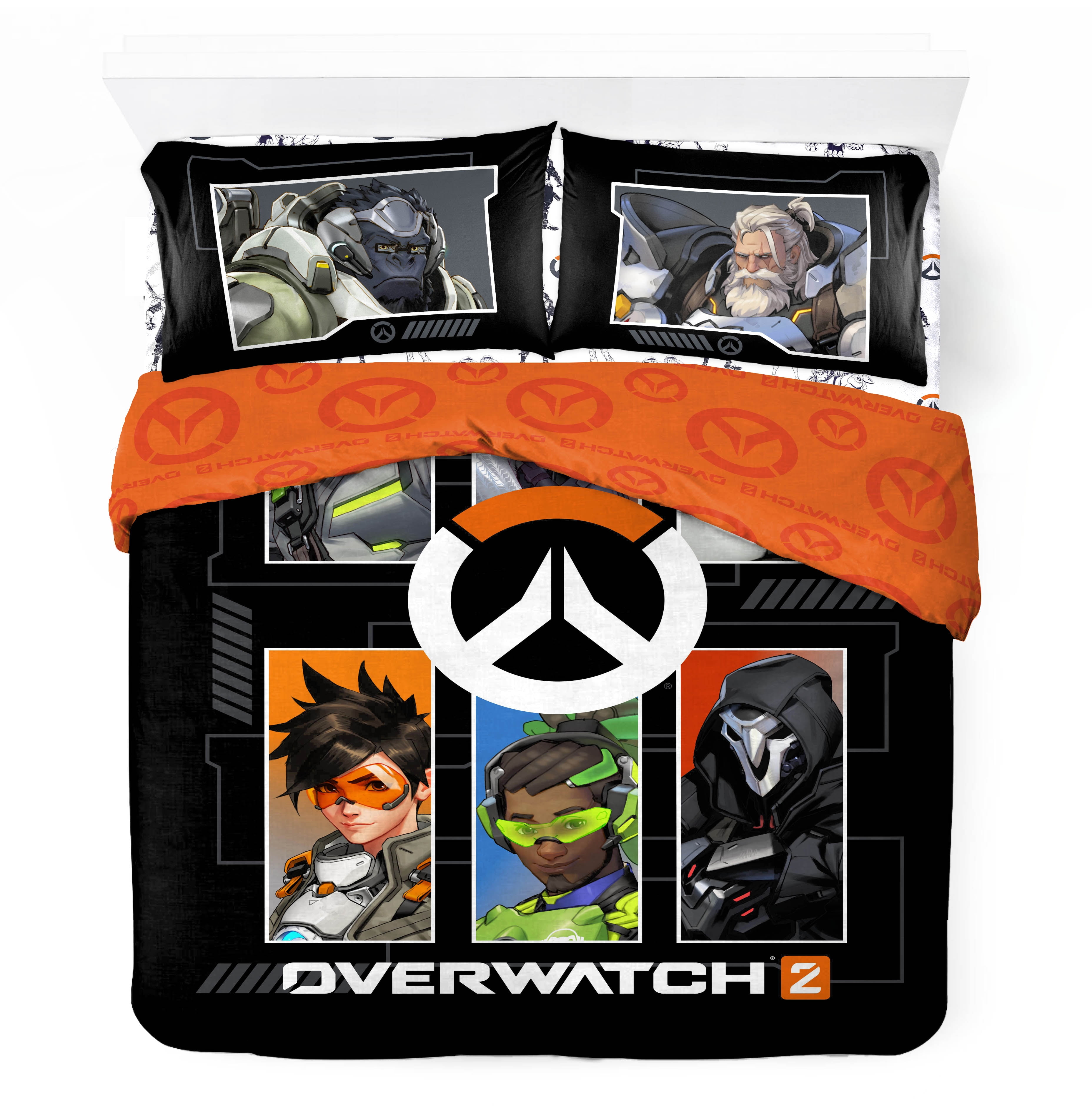 Overwatch Kids Full Bed in a Bag, Comforter and Sheets, White, Blizzard ...