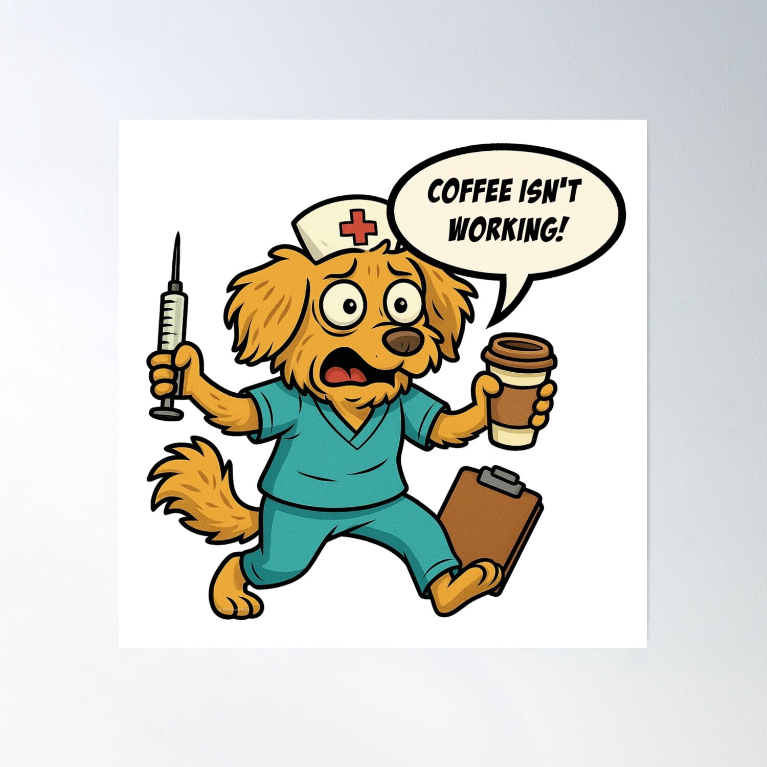Overworked Golden Retriever Nurse – Funny Coffee Emergency Art ...