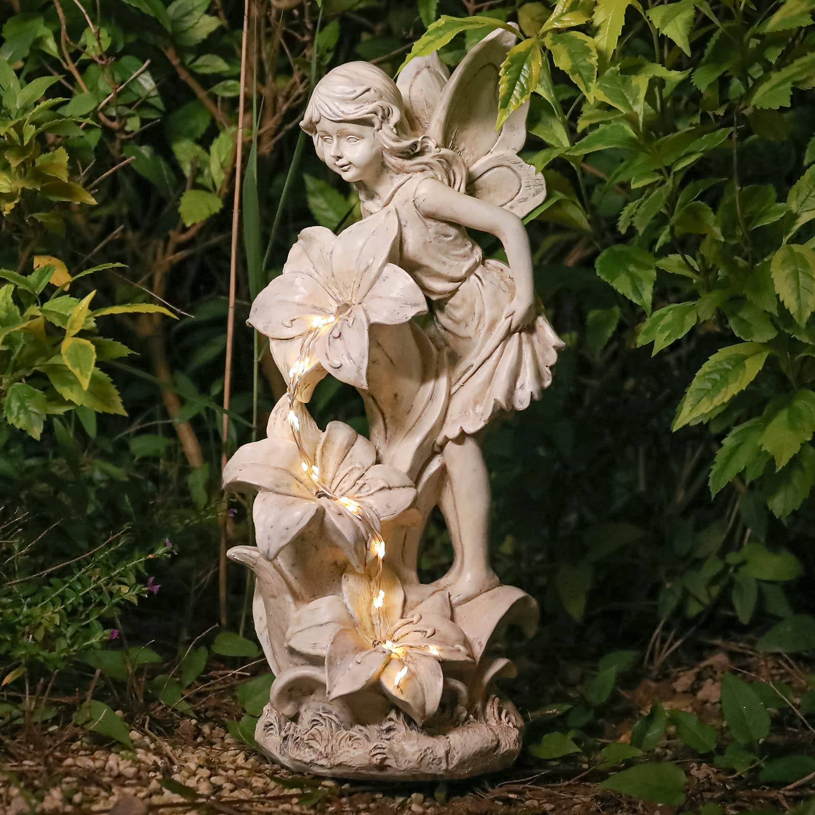 Ovewios Angel Garden Statue Outdoor, Solar Powered Resin Garden ...