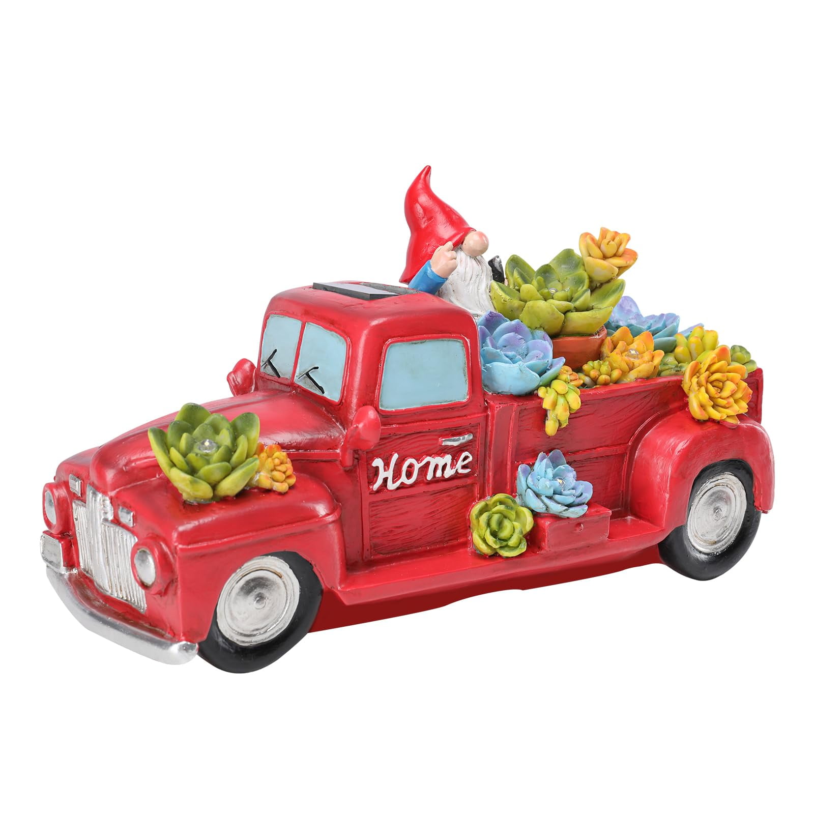 Ovewios Garden Statue Outdoor Decor, Red Truck Gnome Solar Garden ...