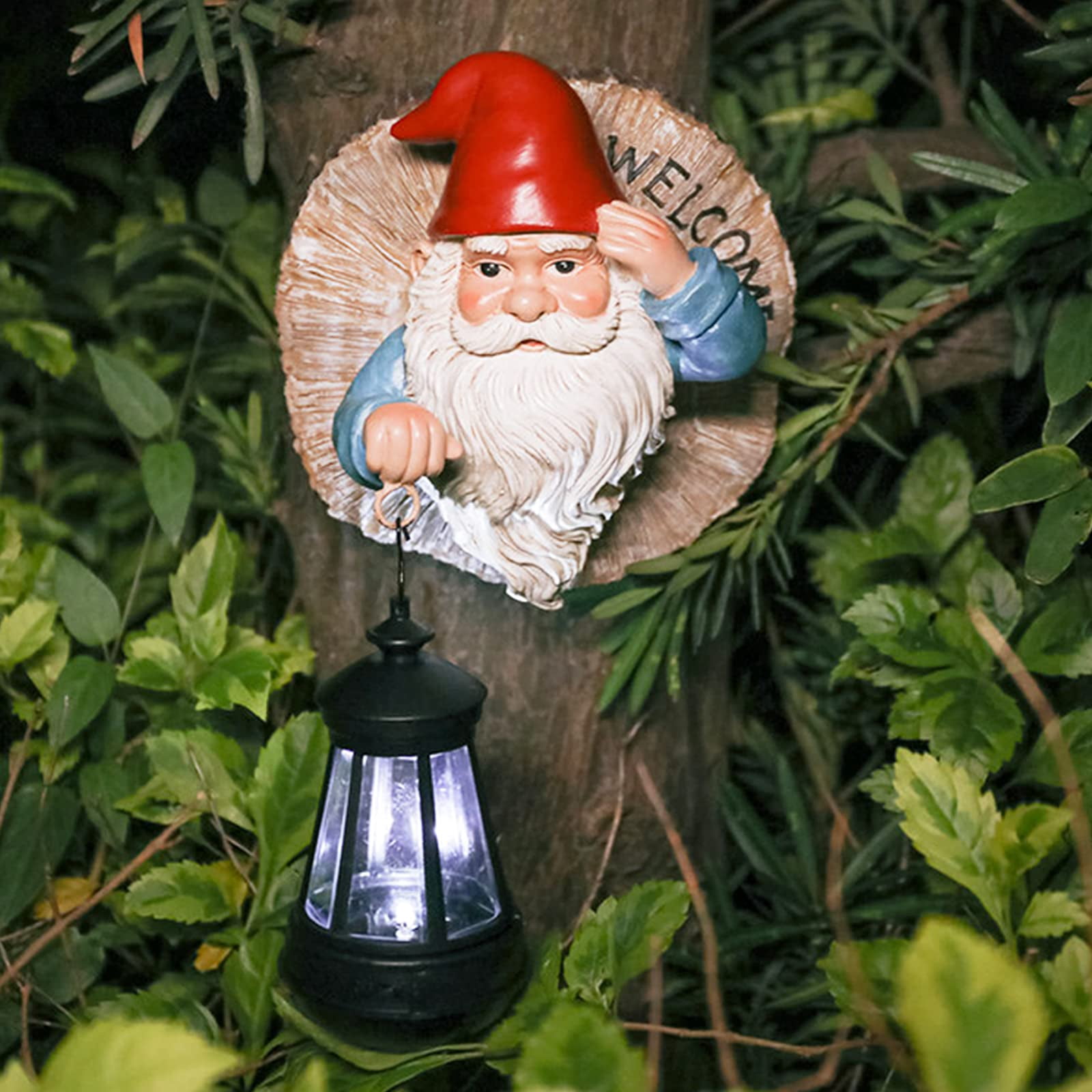Ovewios Solar Garden Gnomes Statues, Gnome Tree Hugger with Solar ...