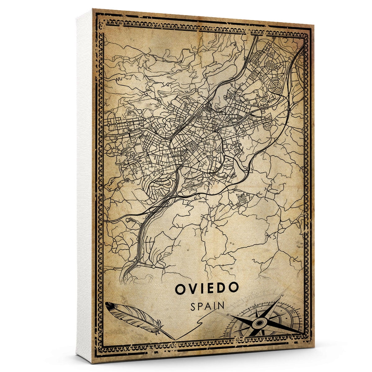 Oviedo Vintage Map Prints Canvas, Spain Map Art Canvas, Canvas, Oviedo ...