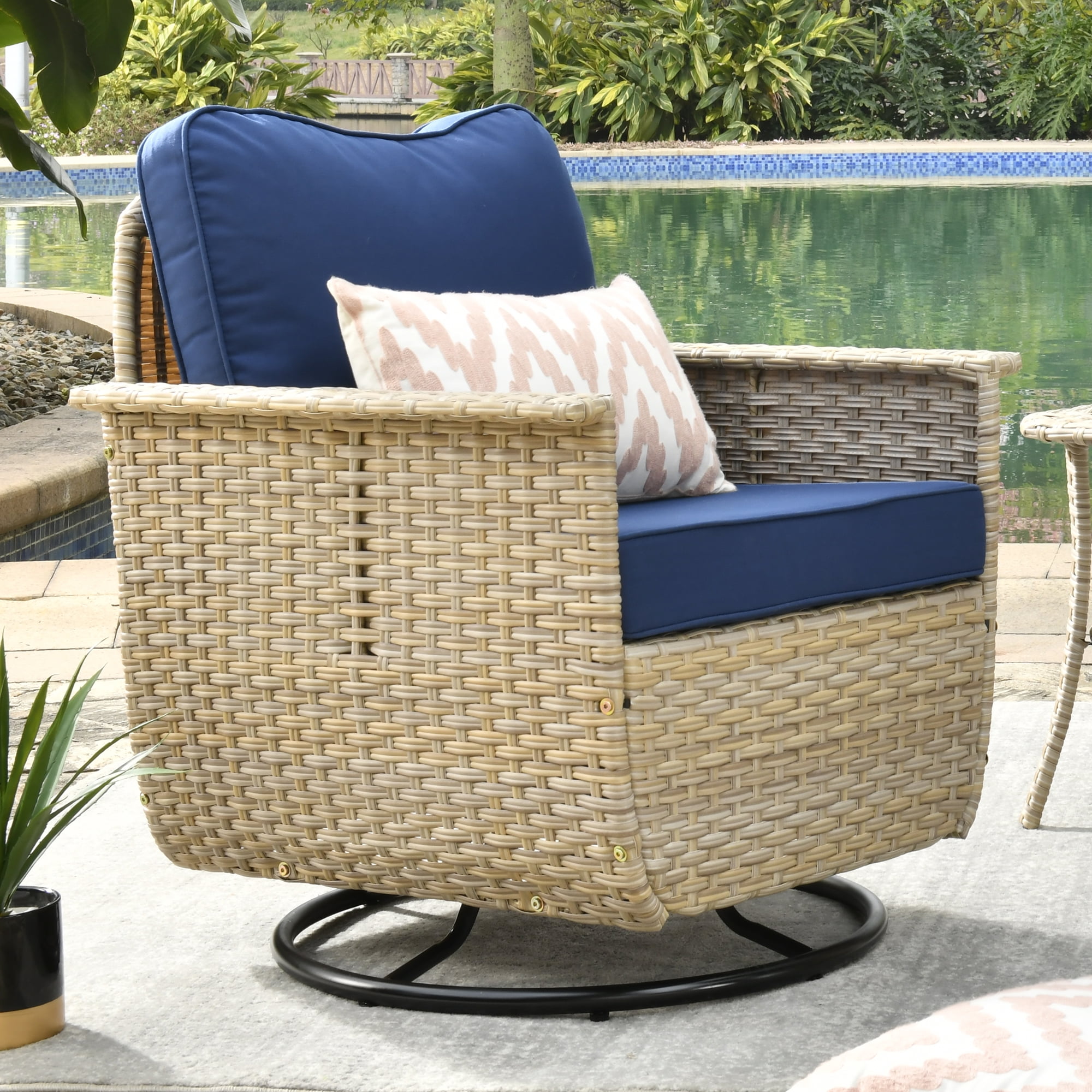 Ovios 1 Pieces Outdoor Patio Furniture Set Wicker Swivel Chair with ...