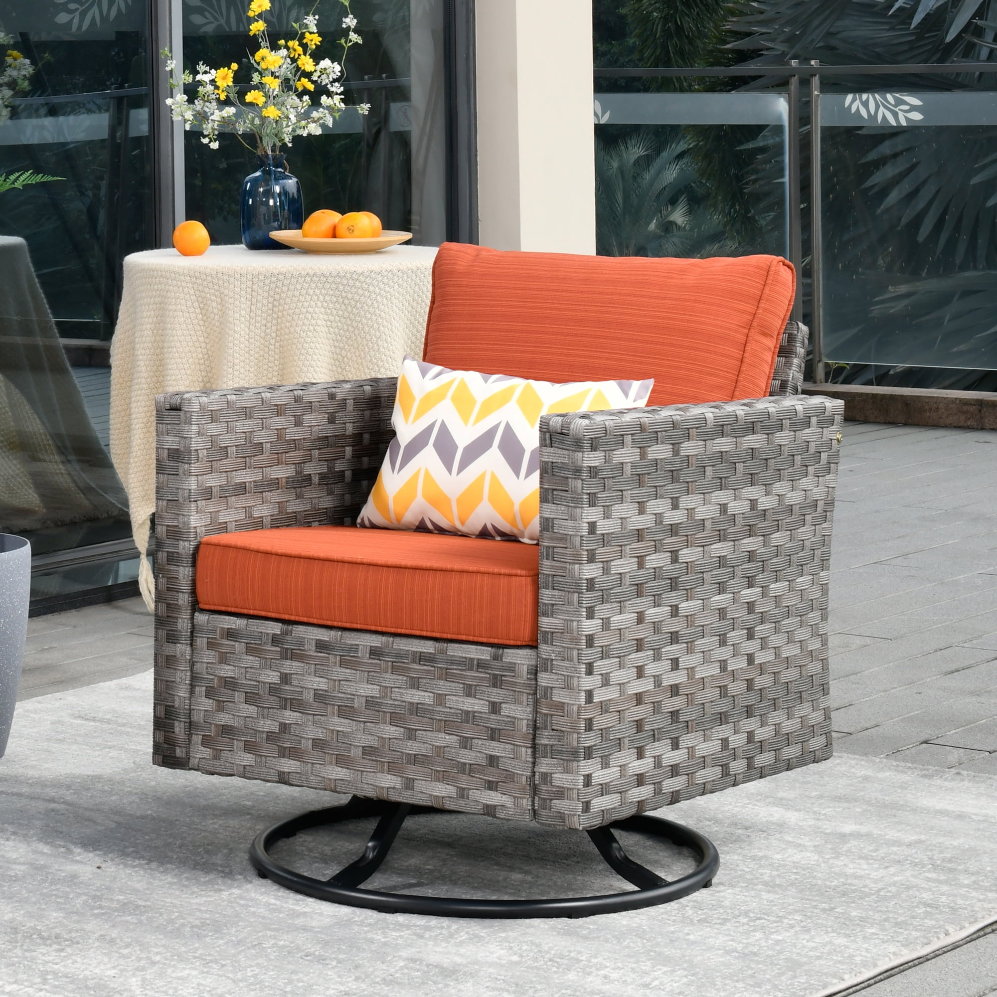 Ovios 1 Pieces Outdoor Patio Furniture Wicker Swivel Chair with ...