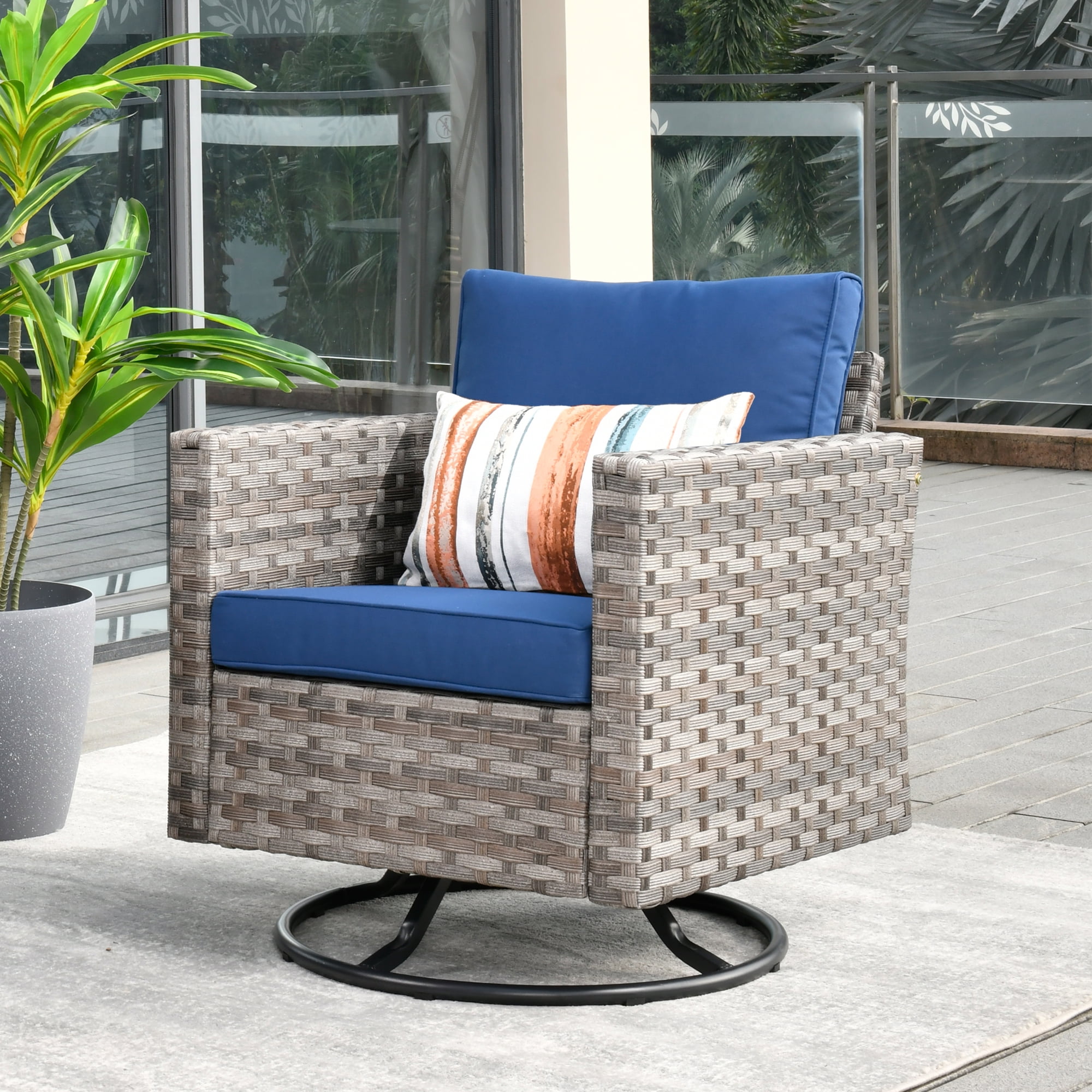 Ovios 1 Pieces Outdoor Patio Furniture Wicker Swivel Chair with ...
