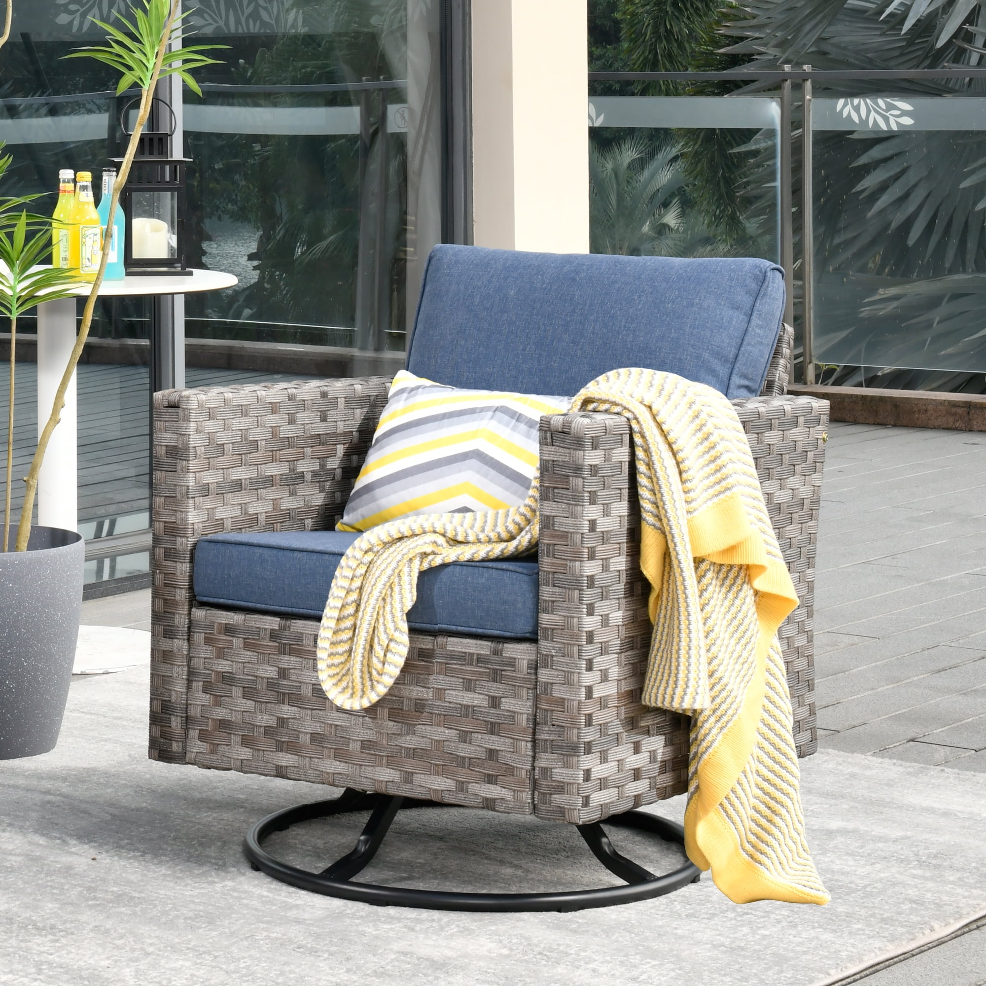 Ovios Outdoor Patio Furniture: 1 Piece Wicker Swivel Chair with ...