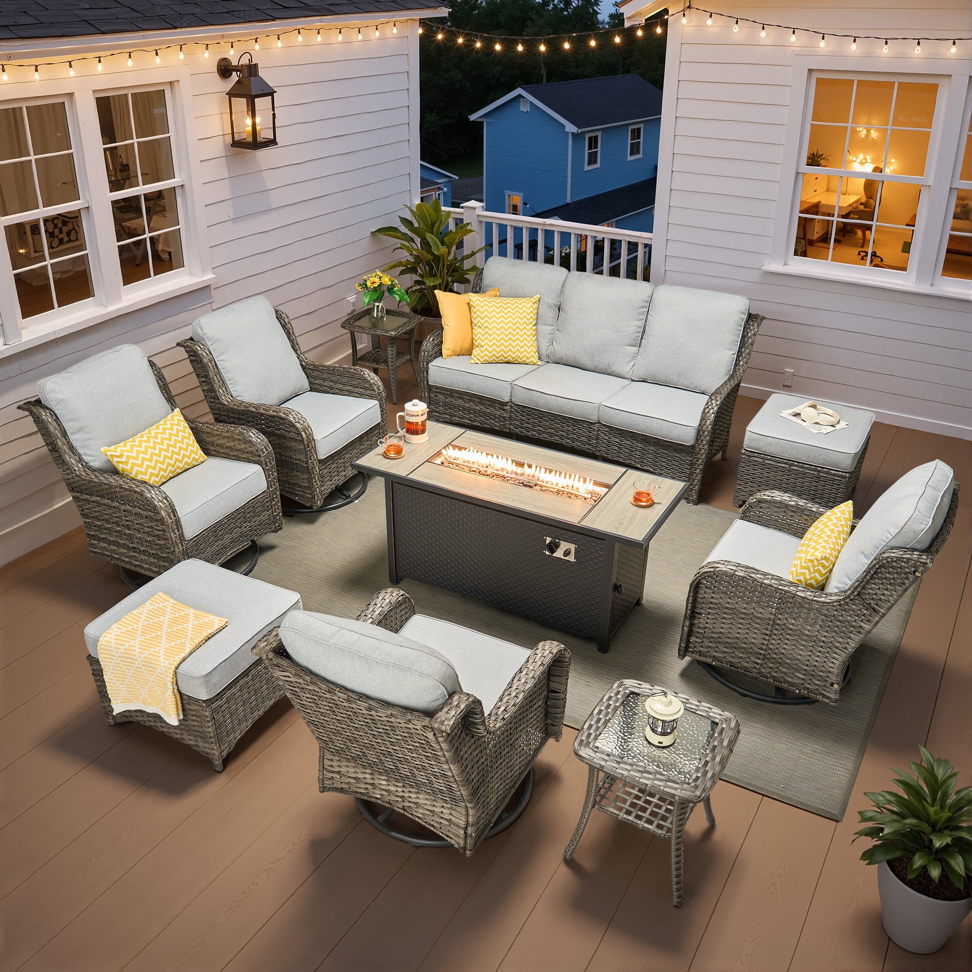 Ovios 10 Piece Outdoor Patio Furniture Set All-Weather Wicker Rattan ...