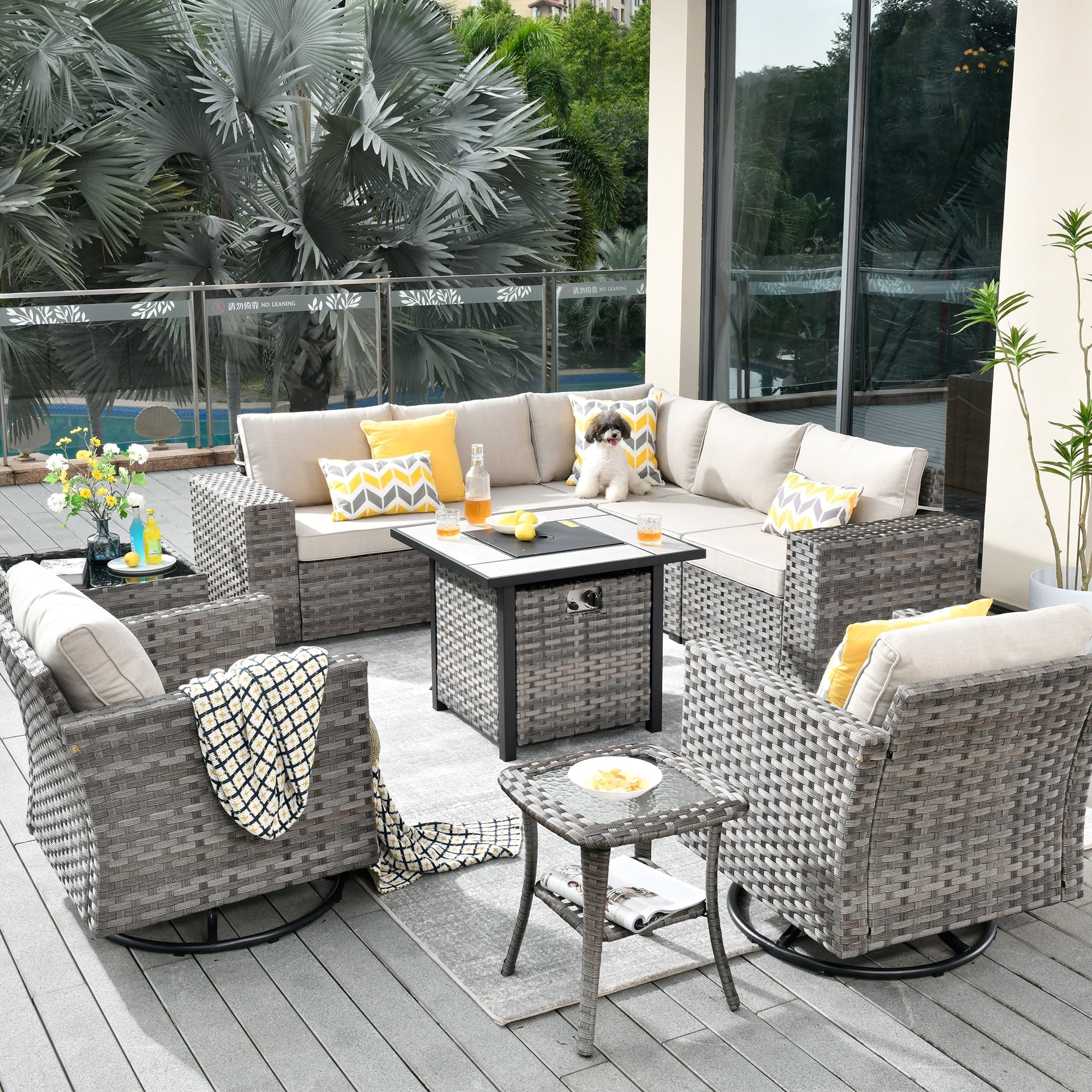 Ovios 10-Piece All-Weather Wicker Outdoor Patio Furniture Set with ...