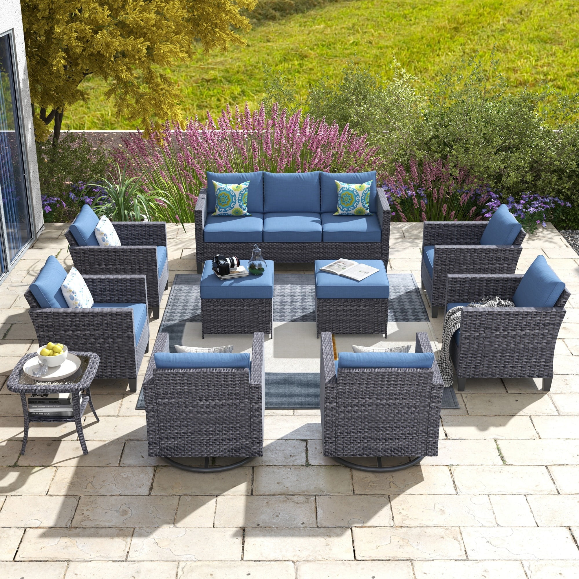 Ovios 10-Piece All-Weather Patio Furniture Set with 360° Swivel Rocking ...