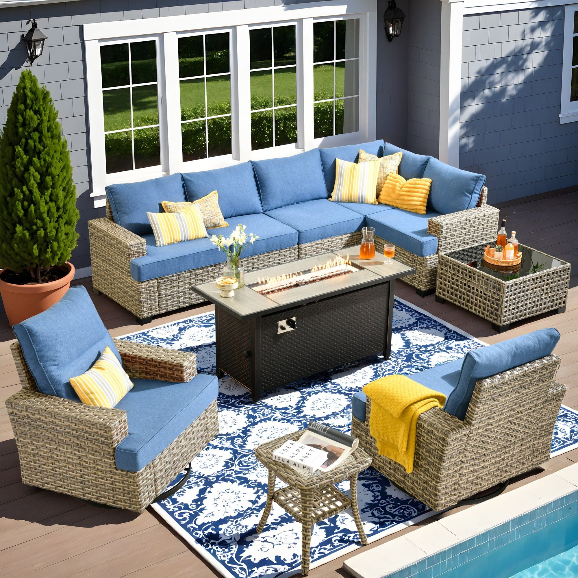 Ovios 10 Pieces Outdoor Patio Sectional Furniture with 54" Gas Propane ...